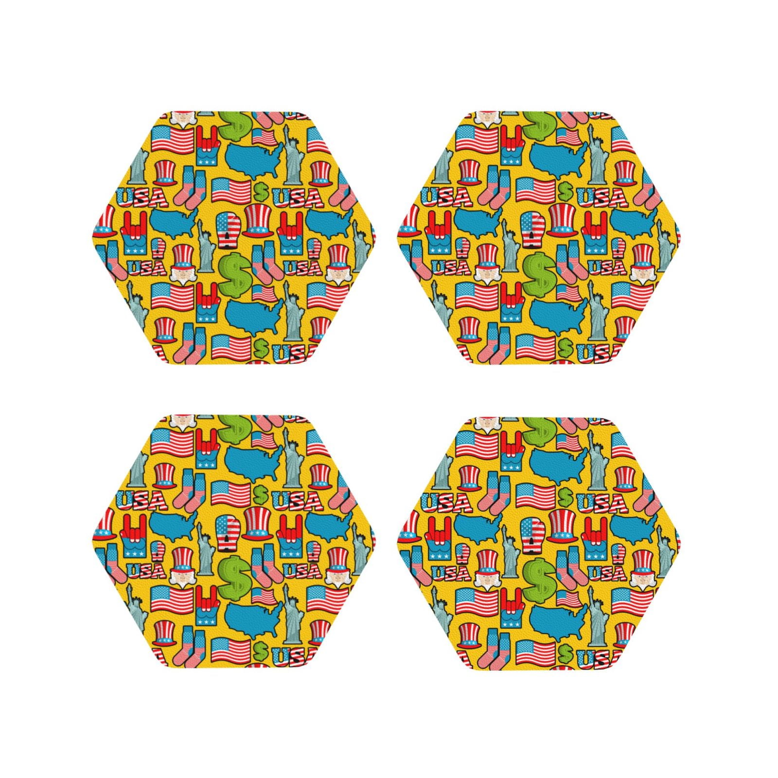 Junzan America Symbols Print Coasters for Drinks - Leather Coasters Set ...