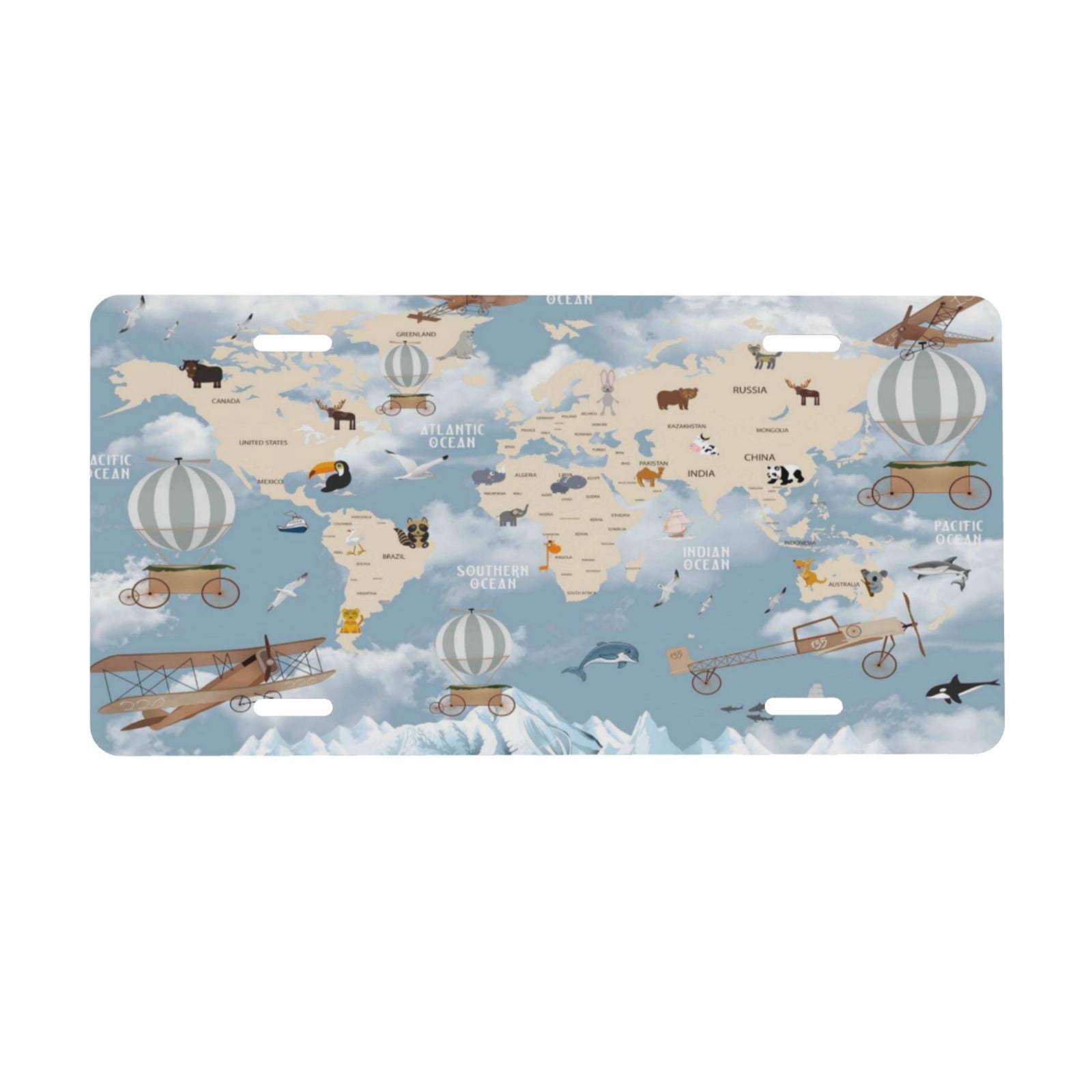 Junzan Animals Travel World Map Front License Plate Covers Decorative ...