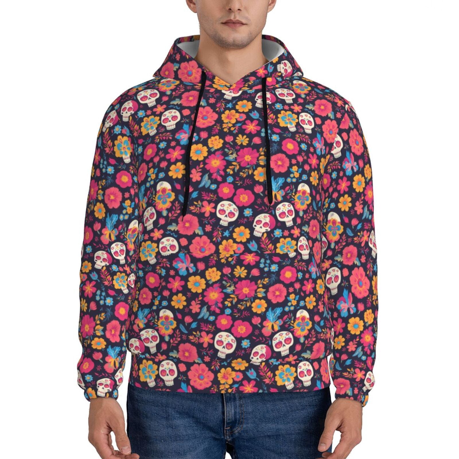 Junzan Apricot color Skull flower for Men's Hoodie - Fall Pullover ...