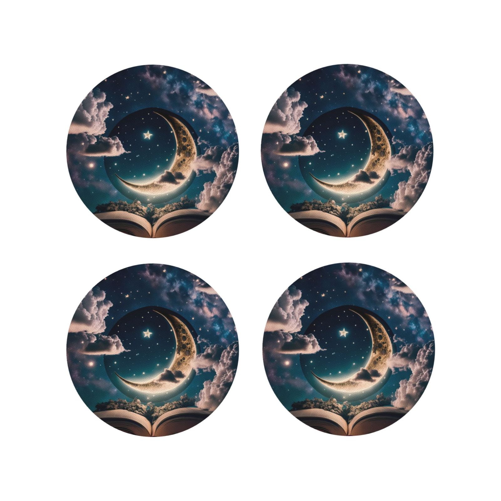 Junzan Artistic Starry Sky Moon Book Print Coasters for Drinks ...