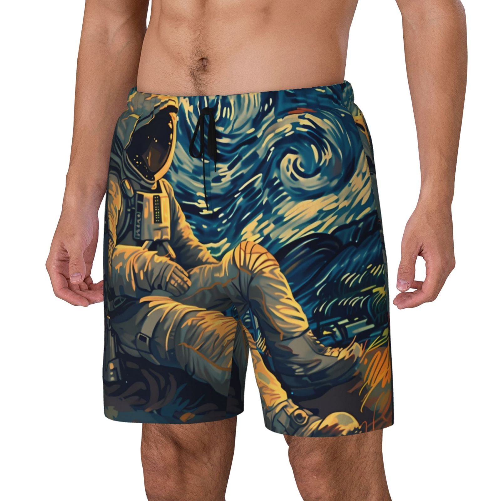 Junzan Astronaut Starry Night Print Swim Trunks Men Swim Shorts with ...