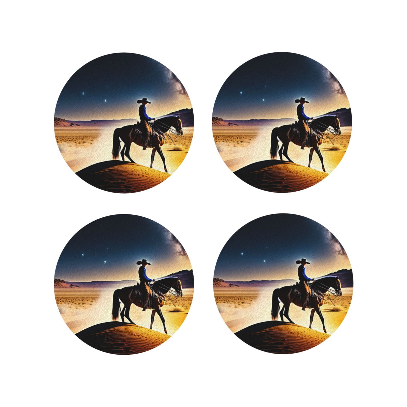 Junzan Azure Sky Western Desert Cowboy Print Coasters for Drinks ...