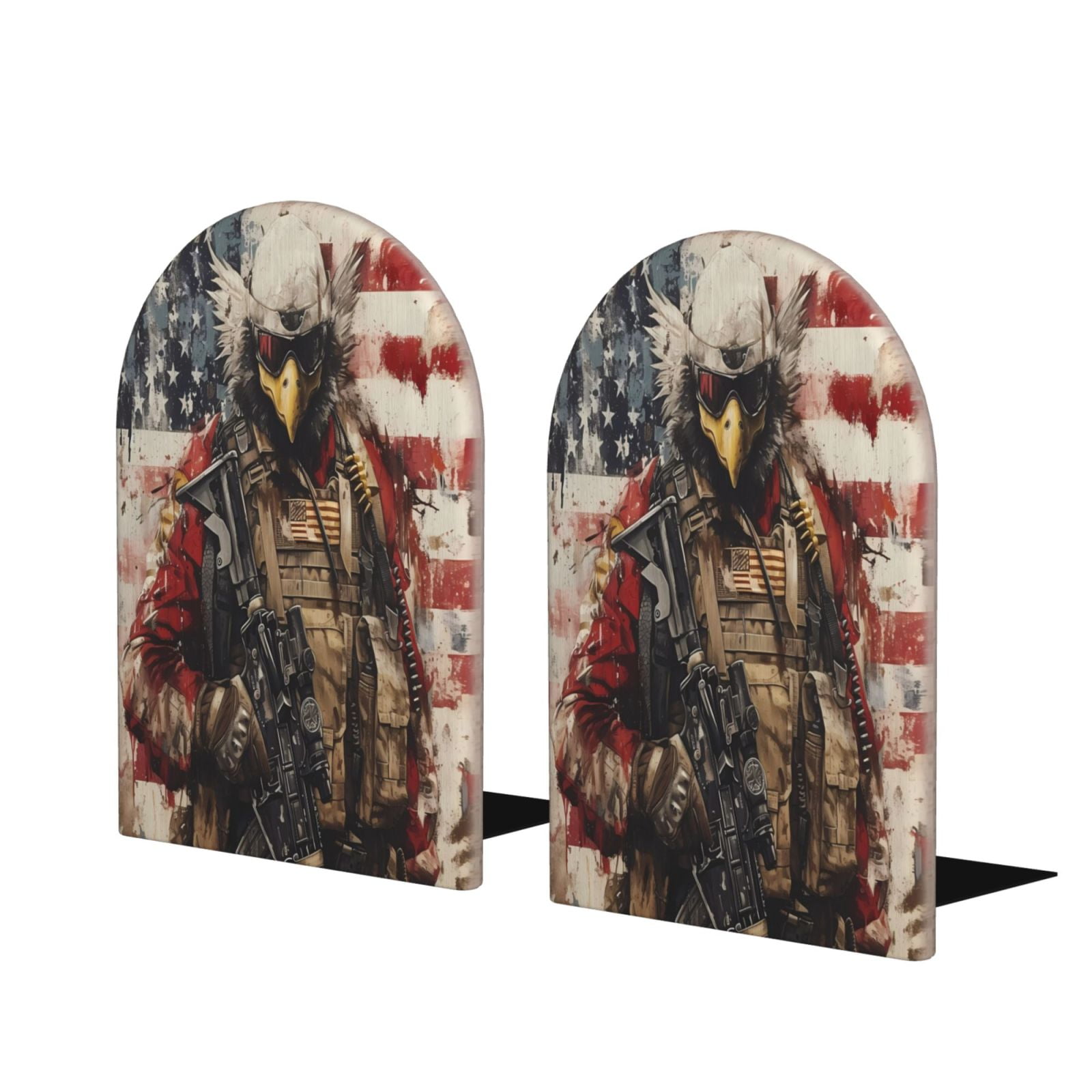 Junzan Bald Eagle Soldier for Wood Bookends,1 Pair Book Ends for ...