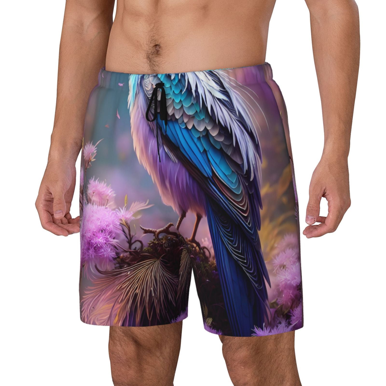 Junzan Beautiful Flower Blue Bird Print Swim Trunks Men Swim Shorts ...
