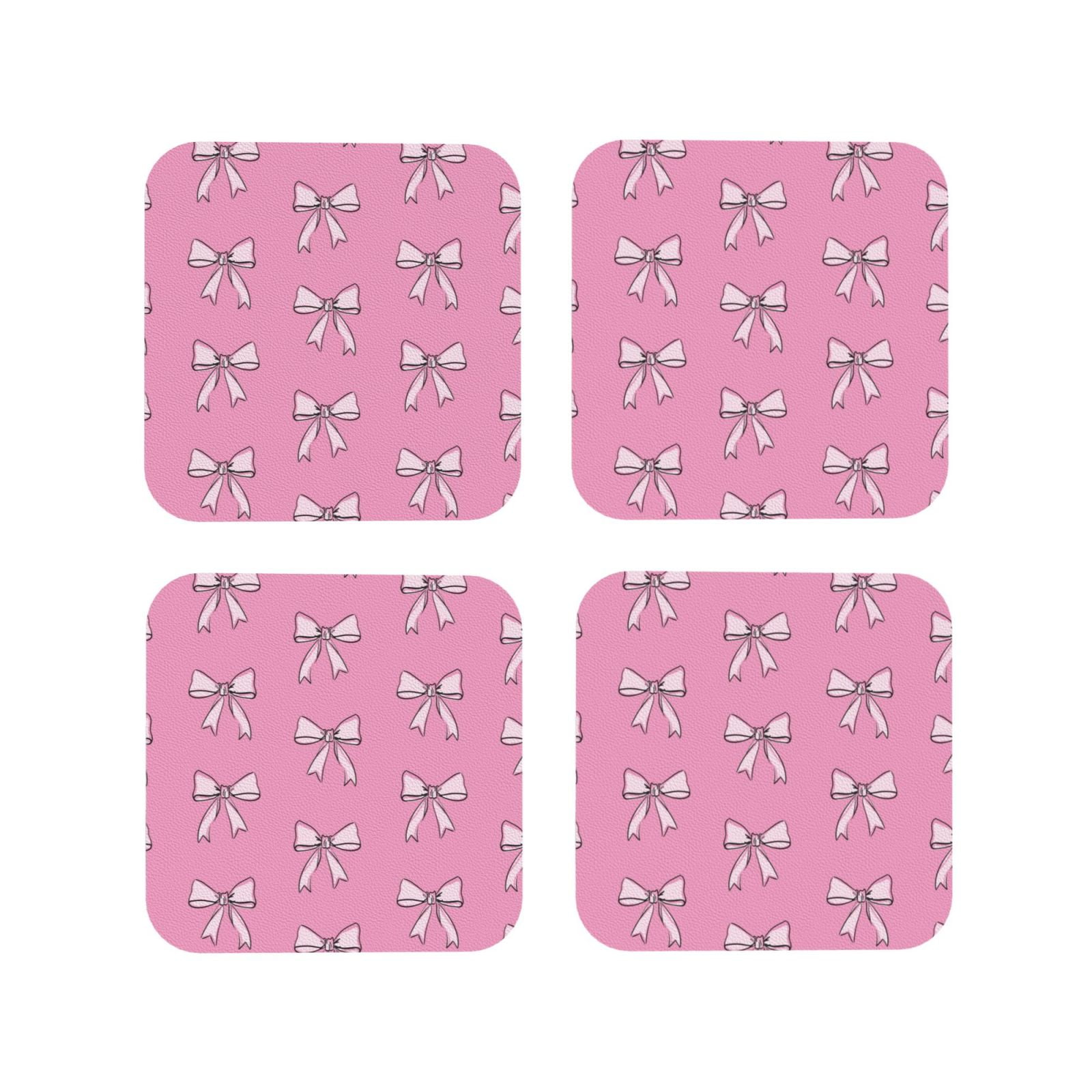 Junzan Beautiful pink bow Print Coasters for Drinks - Leather Coasters ...