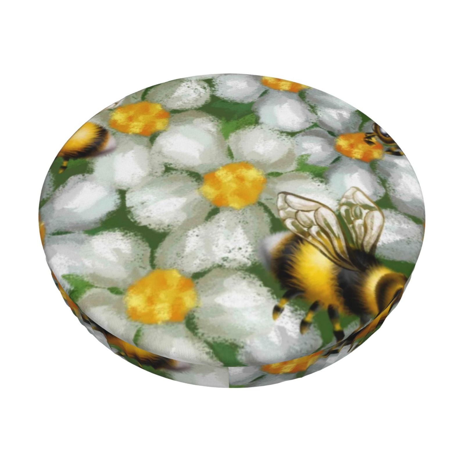 Junzan Bees And Flower Bar Stool Cover Round Seat Cushion With Elastic Washable And Non Slip ...