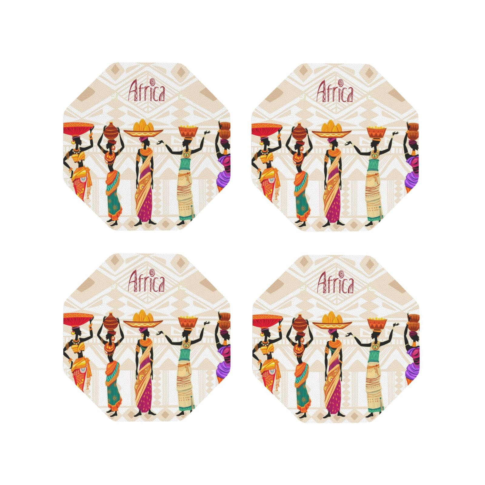 Junzan Black African Woman Print Coasters for Drinks - Leather Coasters ...