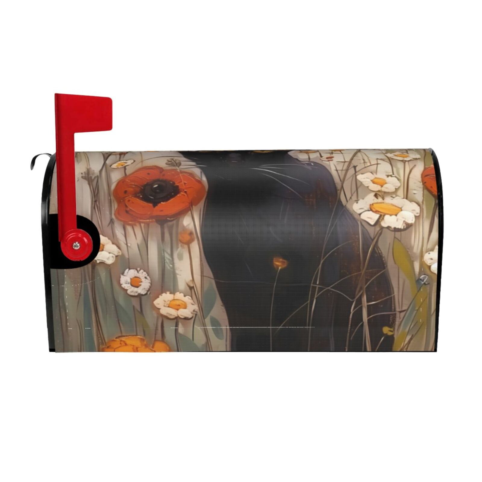 Junzan Black Cat in Wildflowers Pattern Mailbox Covers,Magnetic Mailbox ...