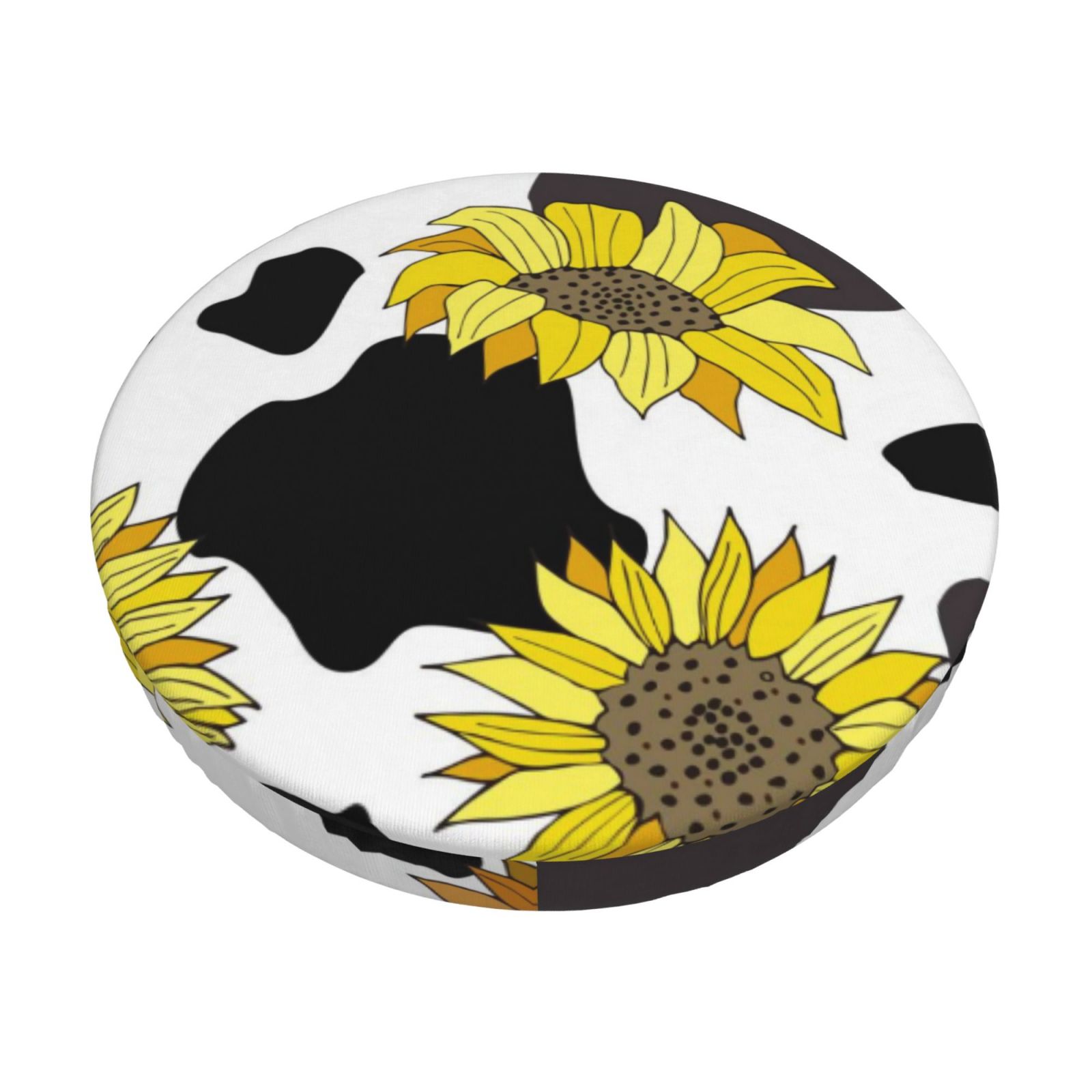 Junzan Black Cow Print With Sunflowers Country Bar Stool Cover Round ...