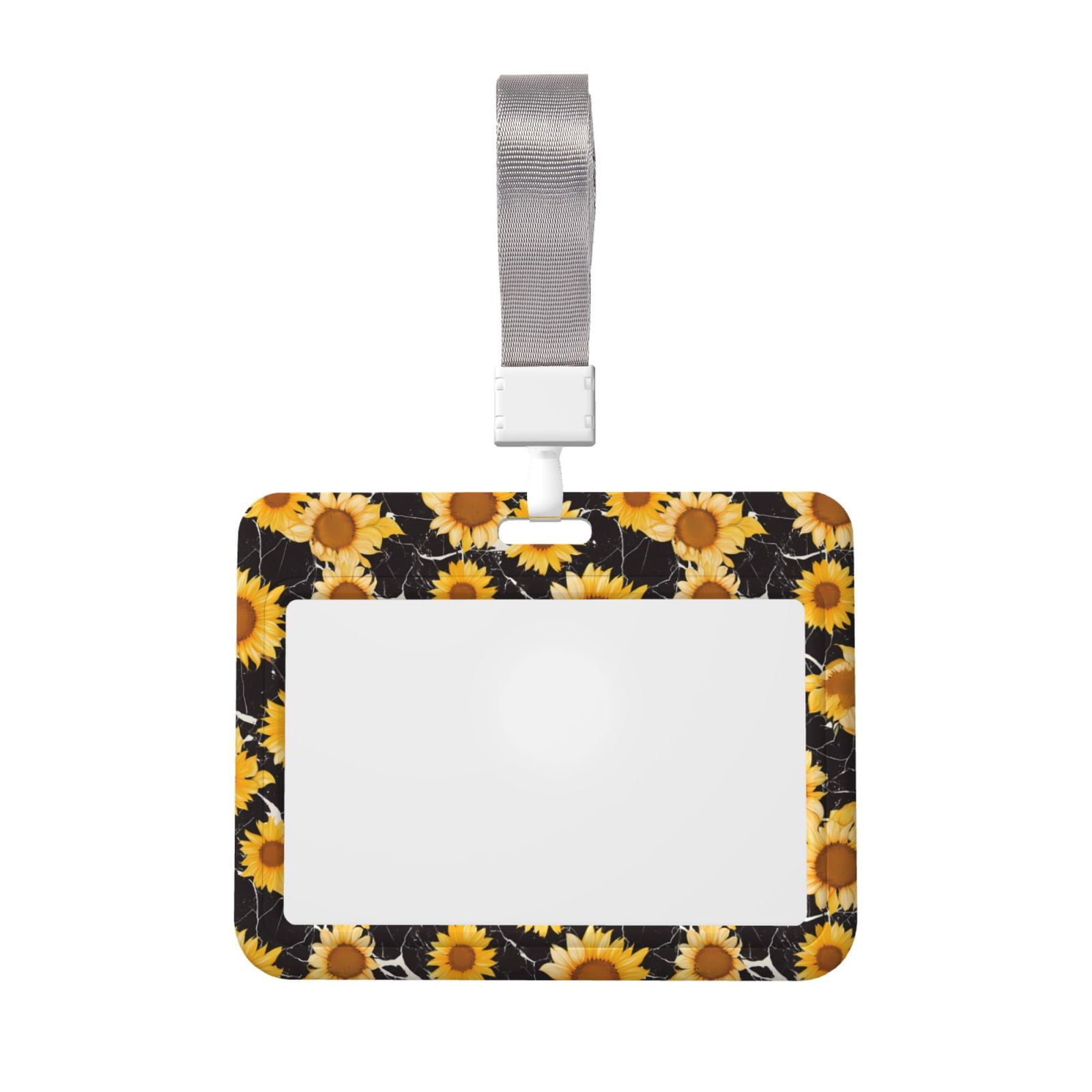 Junzan Black Marble Pattern Sunflower ID Badge Holder with Windows Key ...