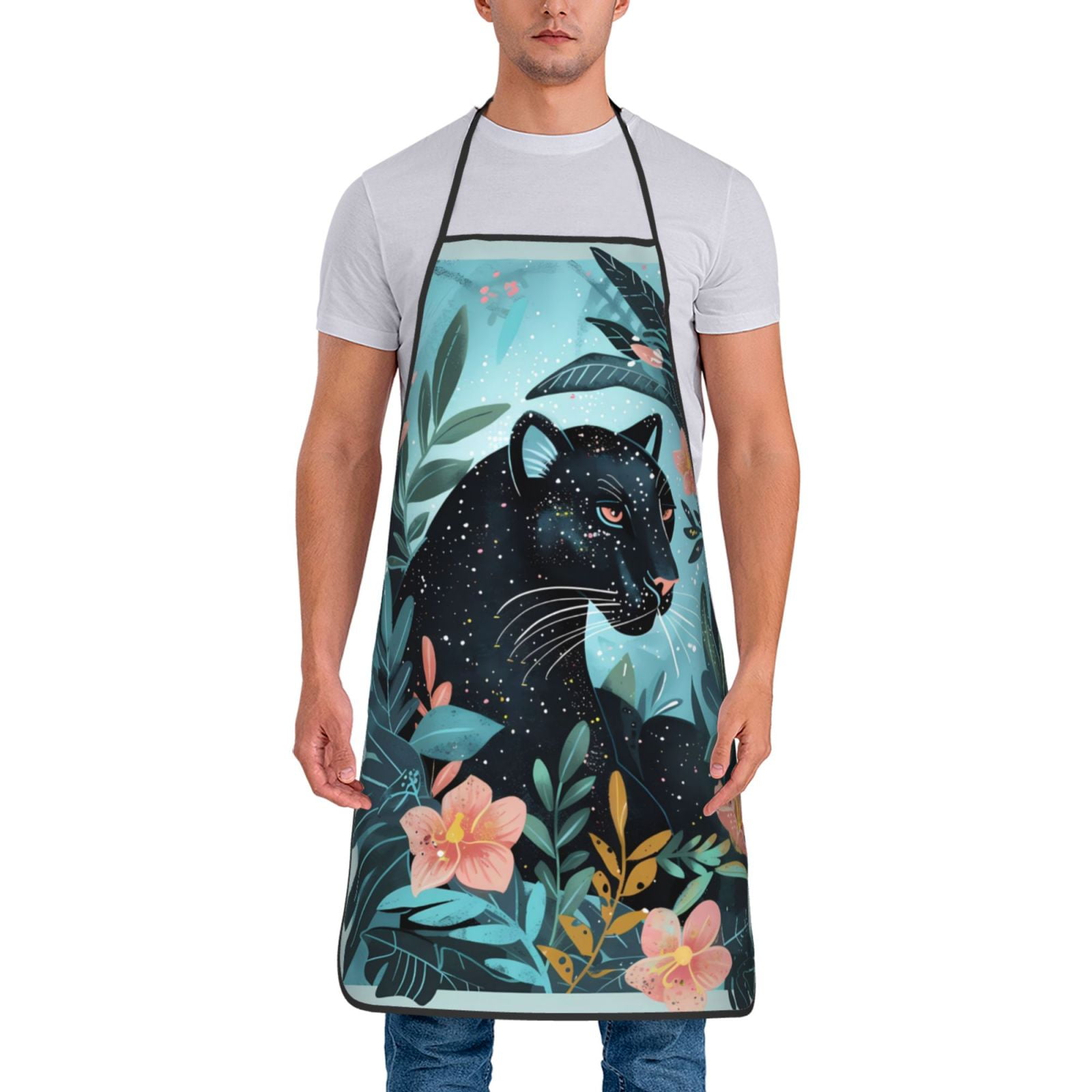 Junzan Black Panther Floral Illustration Print Kitchen Cooking Aprons ...
