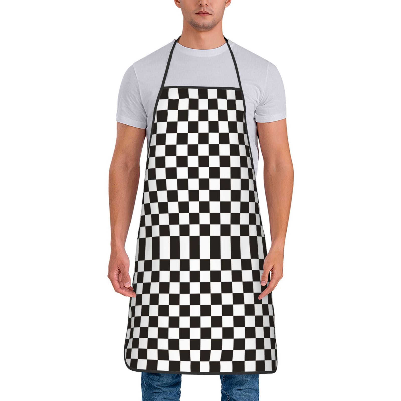 Junzan Black and White Checkerboard Print Kitchen Cooking Aprons, Chef ...