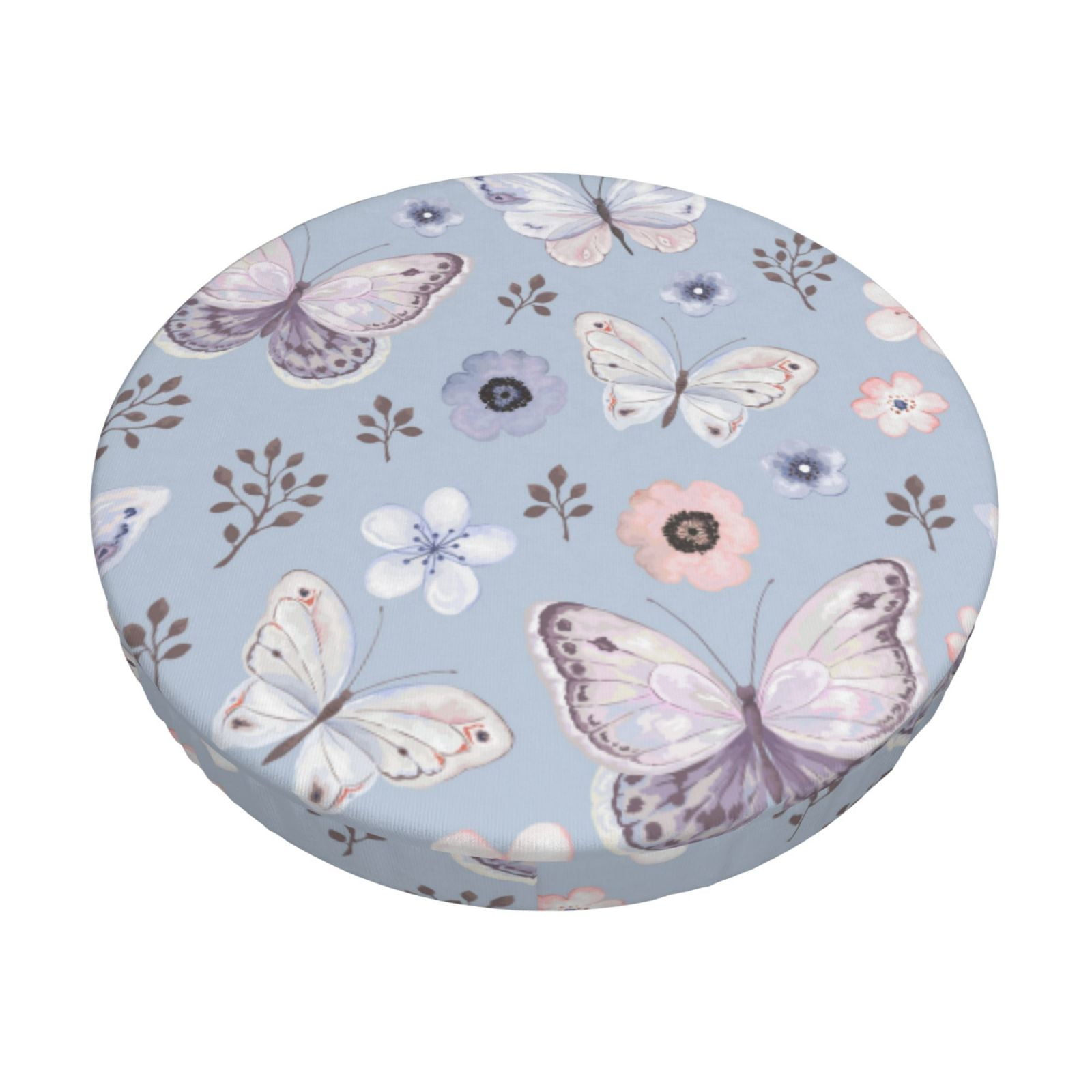 Junzan Blue Butterfly Bar Stool Cover Round Seat Cushion With Elastic ...
