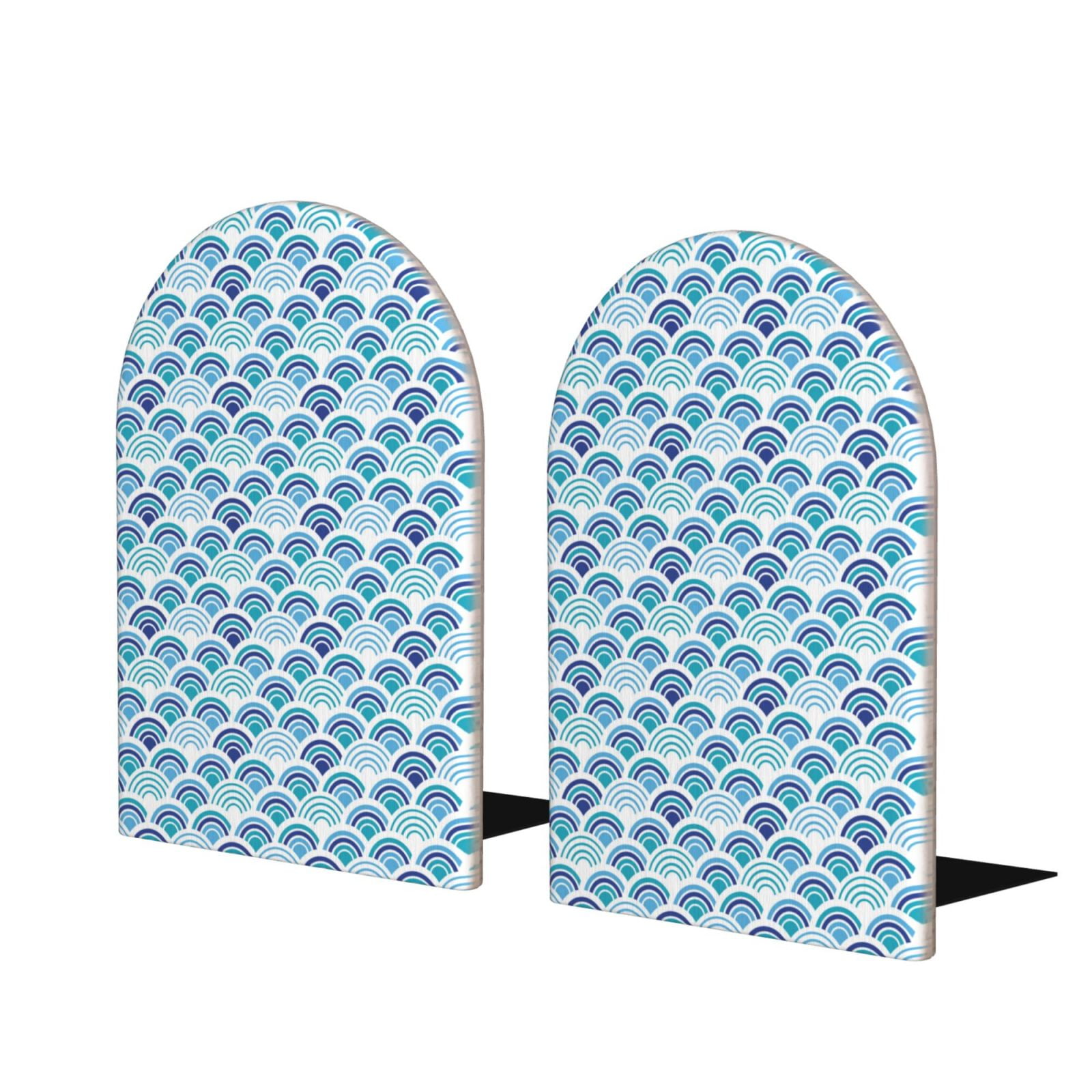Junzan Blue Fish Scale Texture for Wood Bookends,1 Pair Book Ends for ...