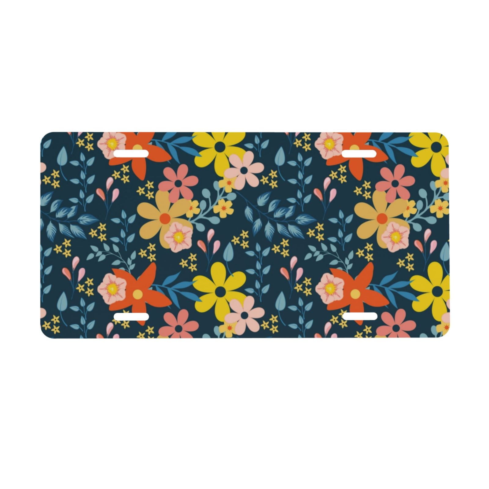 Junzan Blue Floral Front License Plate Covers Decorative Car Metal ...