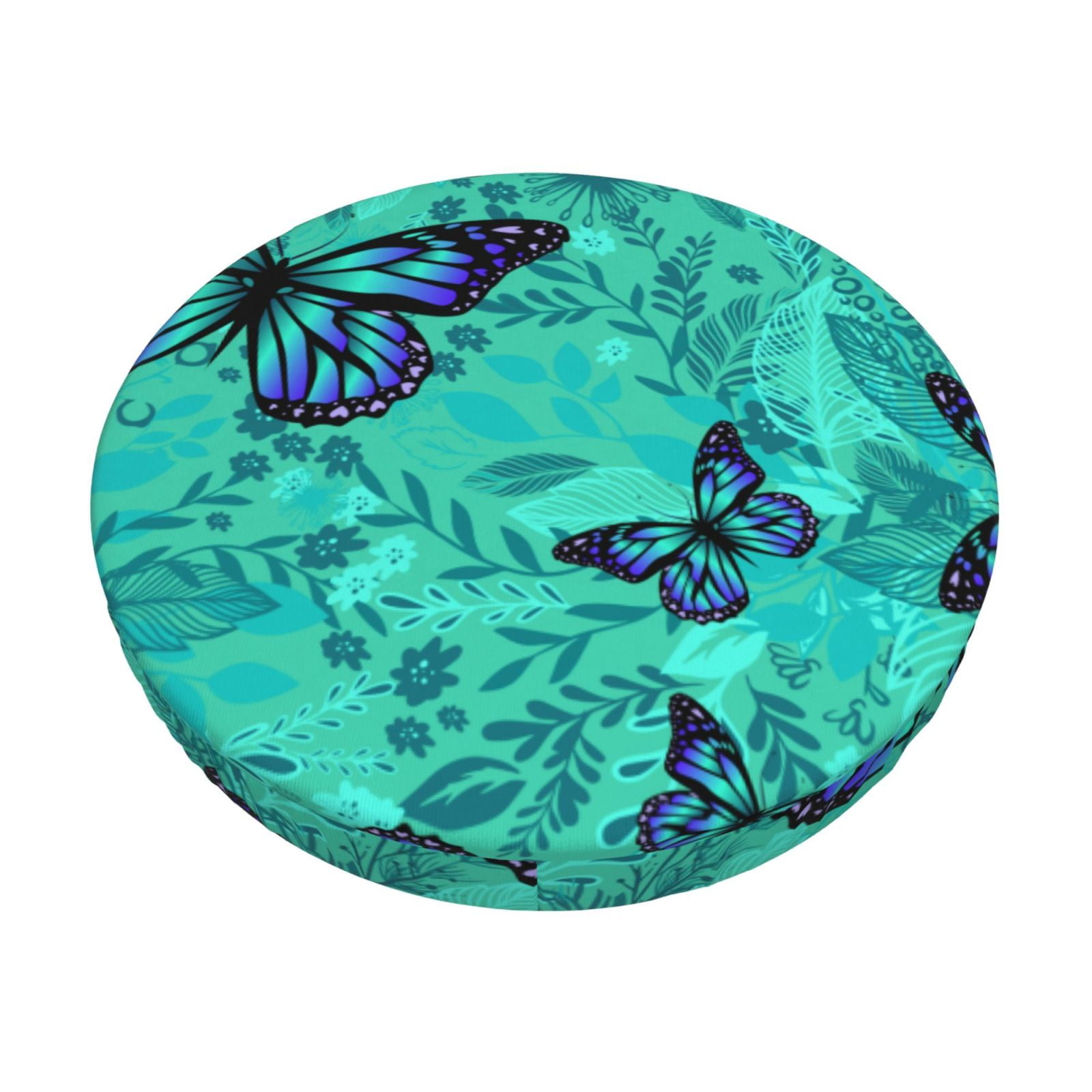 Junzan Blue Floral With Butterflies Bar Stool Cover Round Seat Cushion ...