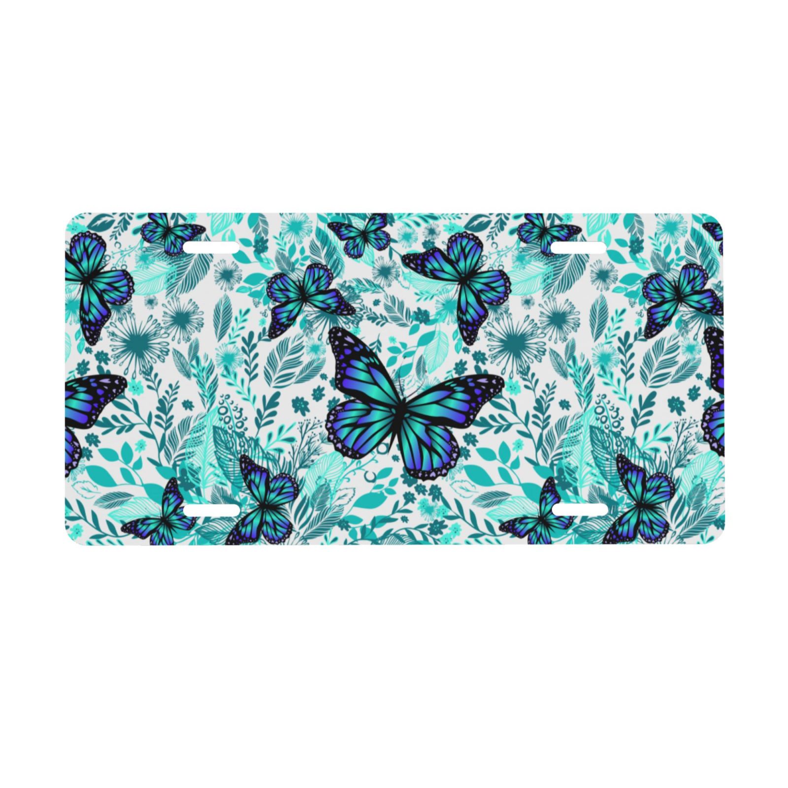 Junzan Blue Floral With Butterflies Front License Plate Covers ...