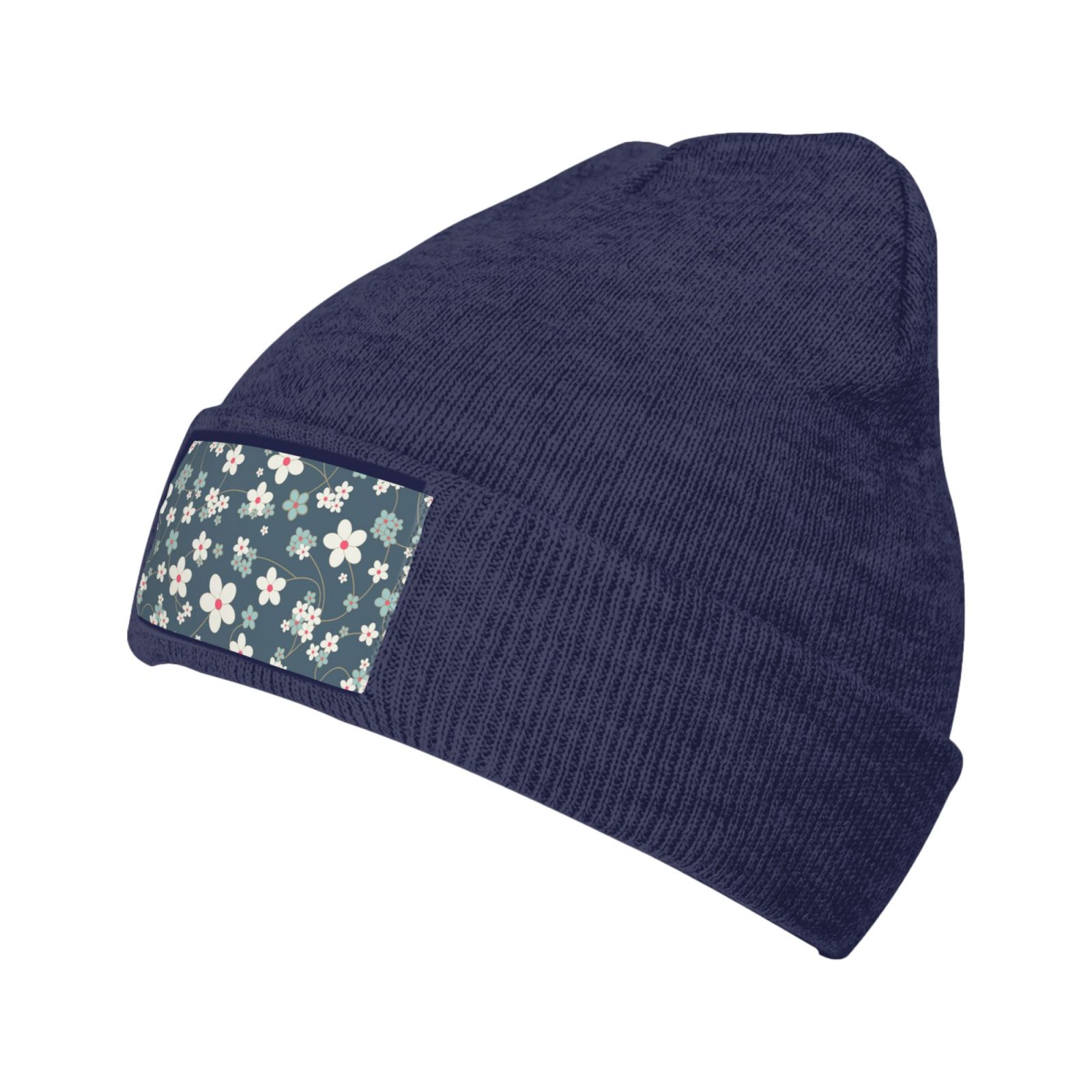 Junzan Blue Flower Mens Winter Hats Thick Knit Cuff Beanie Cap Beanie ...