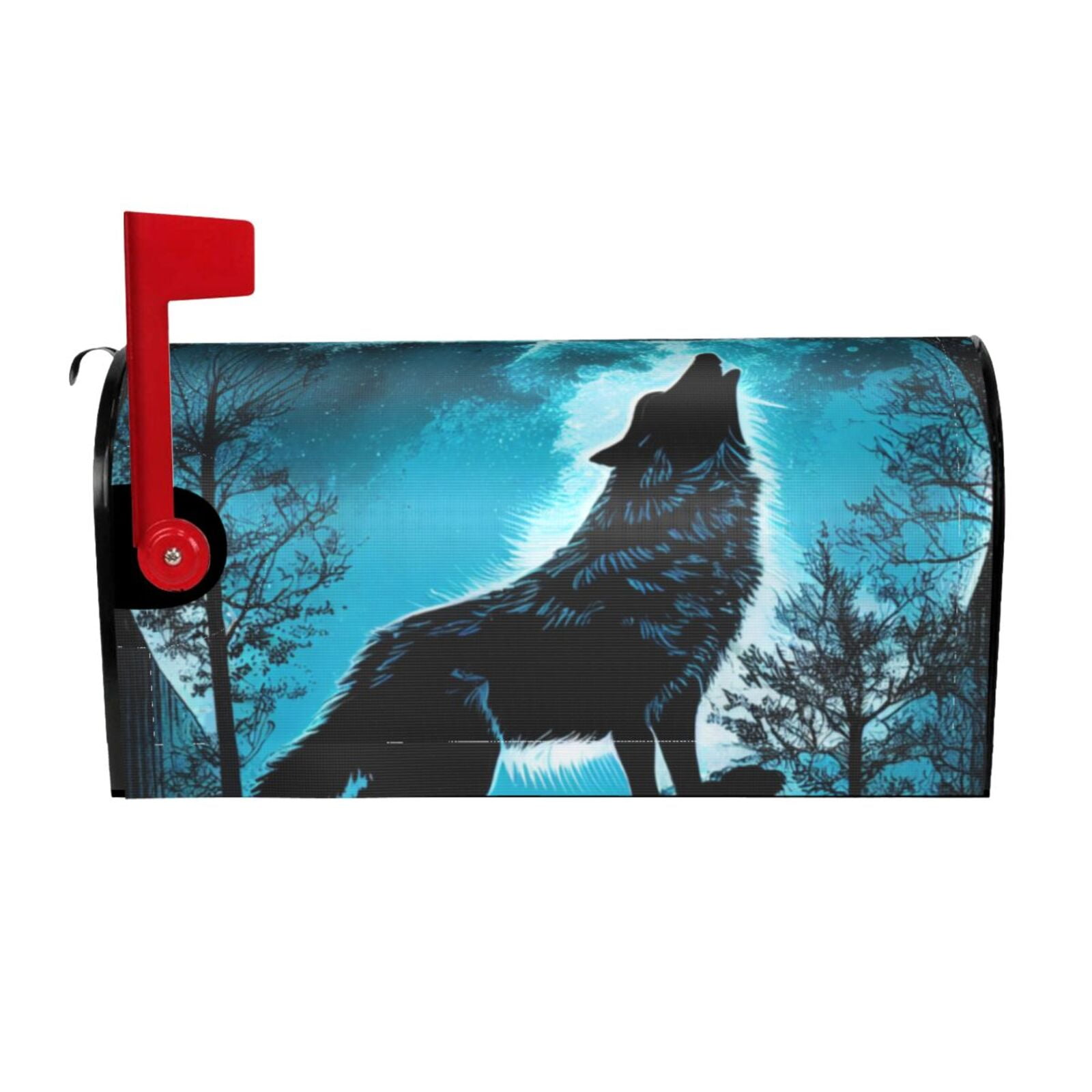 Junzan Blue Full Moon Wolf Pattern Mailbox Covers,Magnetic Mailbox Waterproof Post Box Cover ...