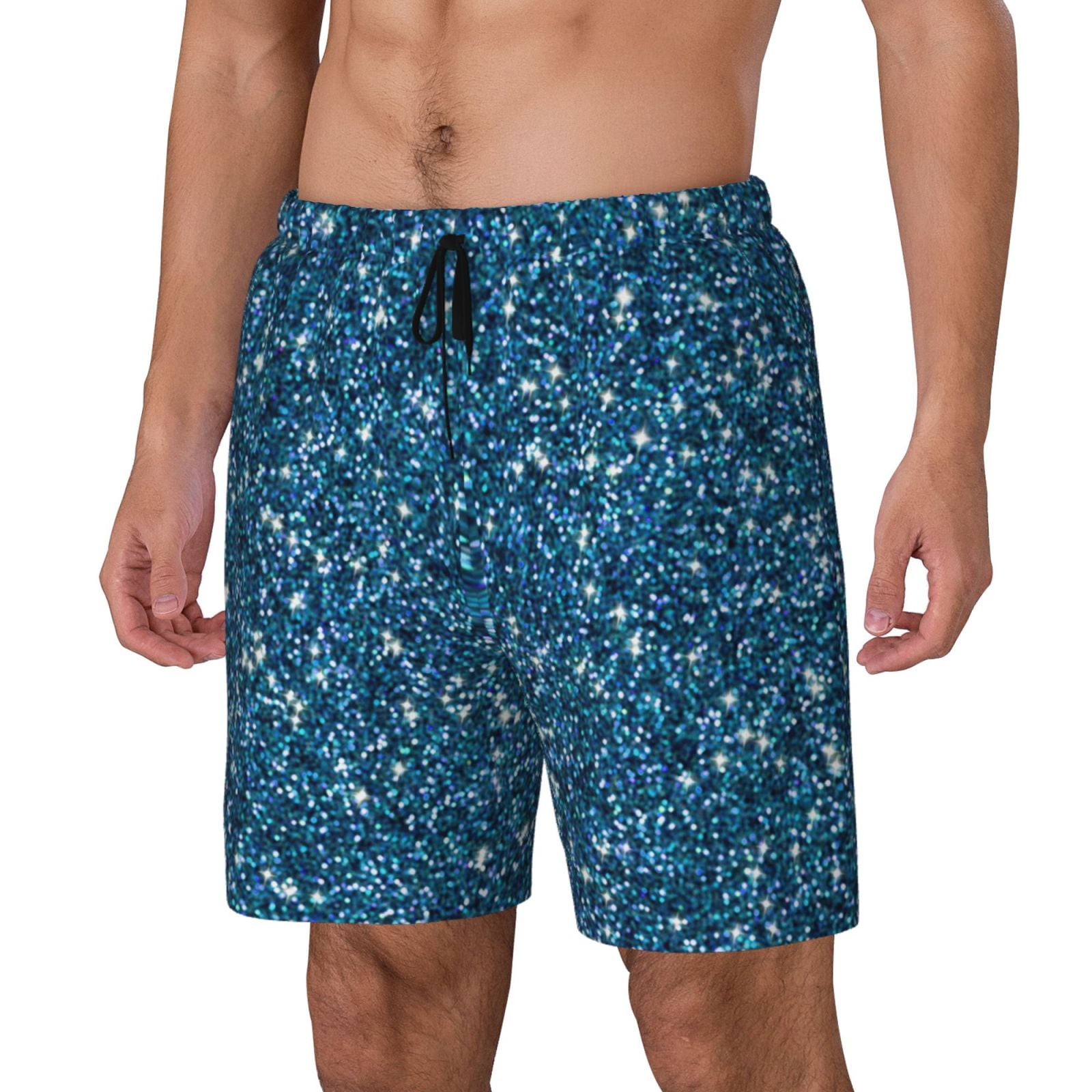 Junzan Blue Glitter Print Swim Trunks Men Swim Shorts with Built-in ...