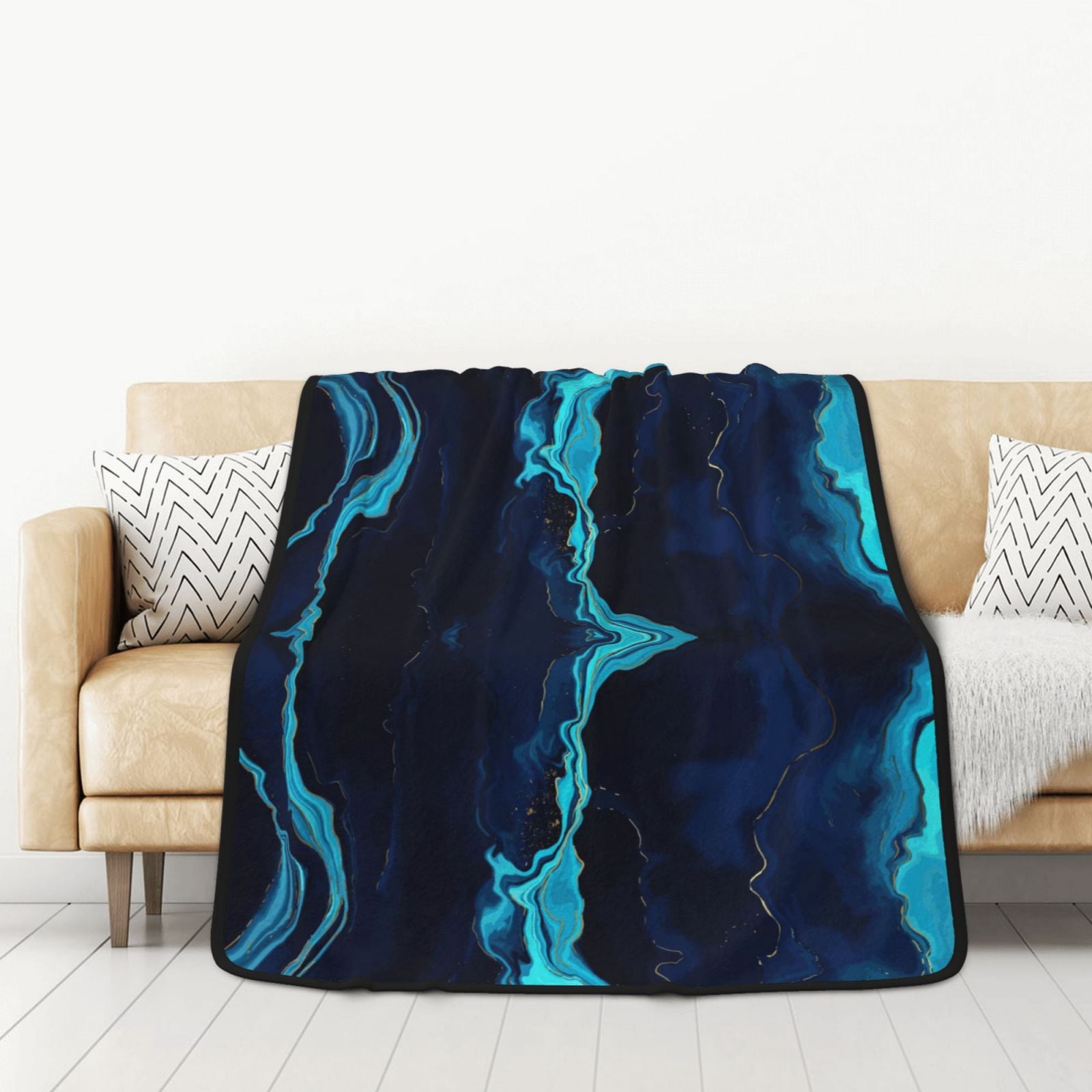 Junzan Blue Marble And Gold Print Blanket, Double-Sided Throw Blanket ...