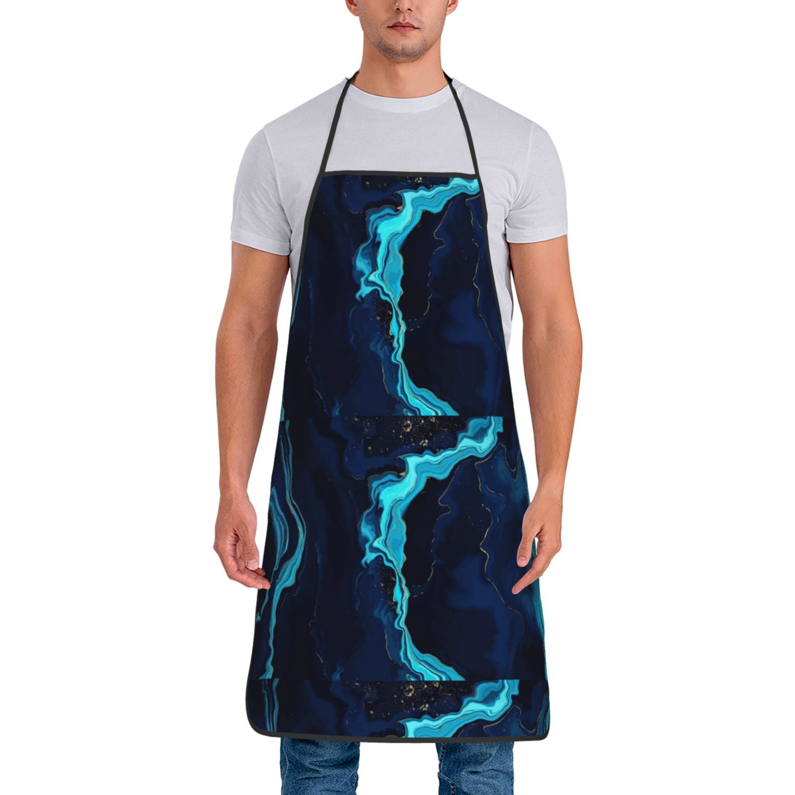 Junzan Blue Marble And Gold Print Kitchen Cooking Aprons, Chef Apron ...