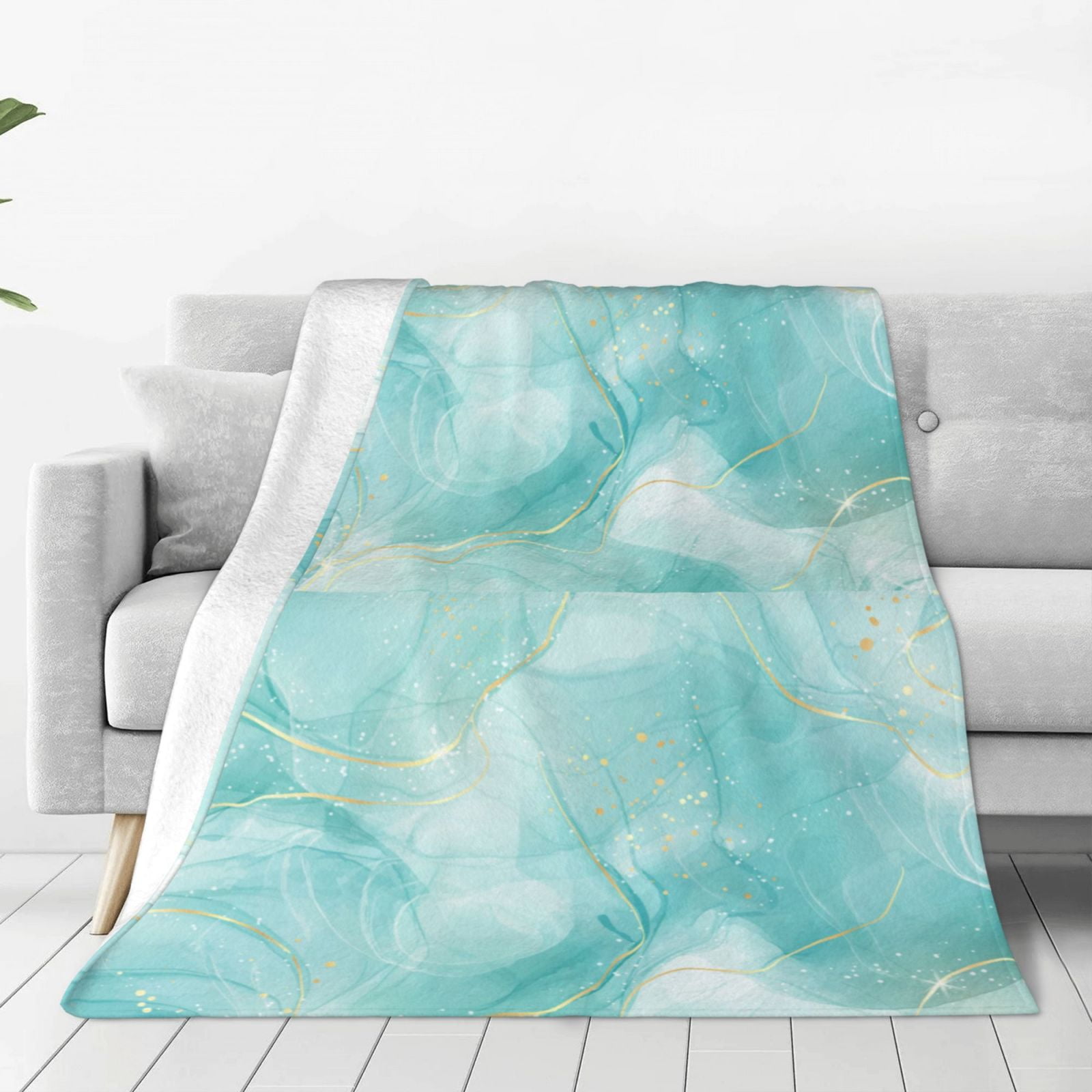 Junzan Blue Marble Print Flannel Fleece Blanket Throw Blanket For Bed ...