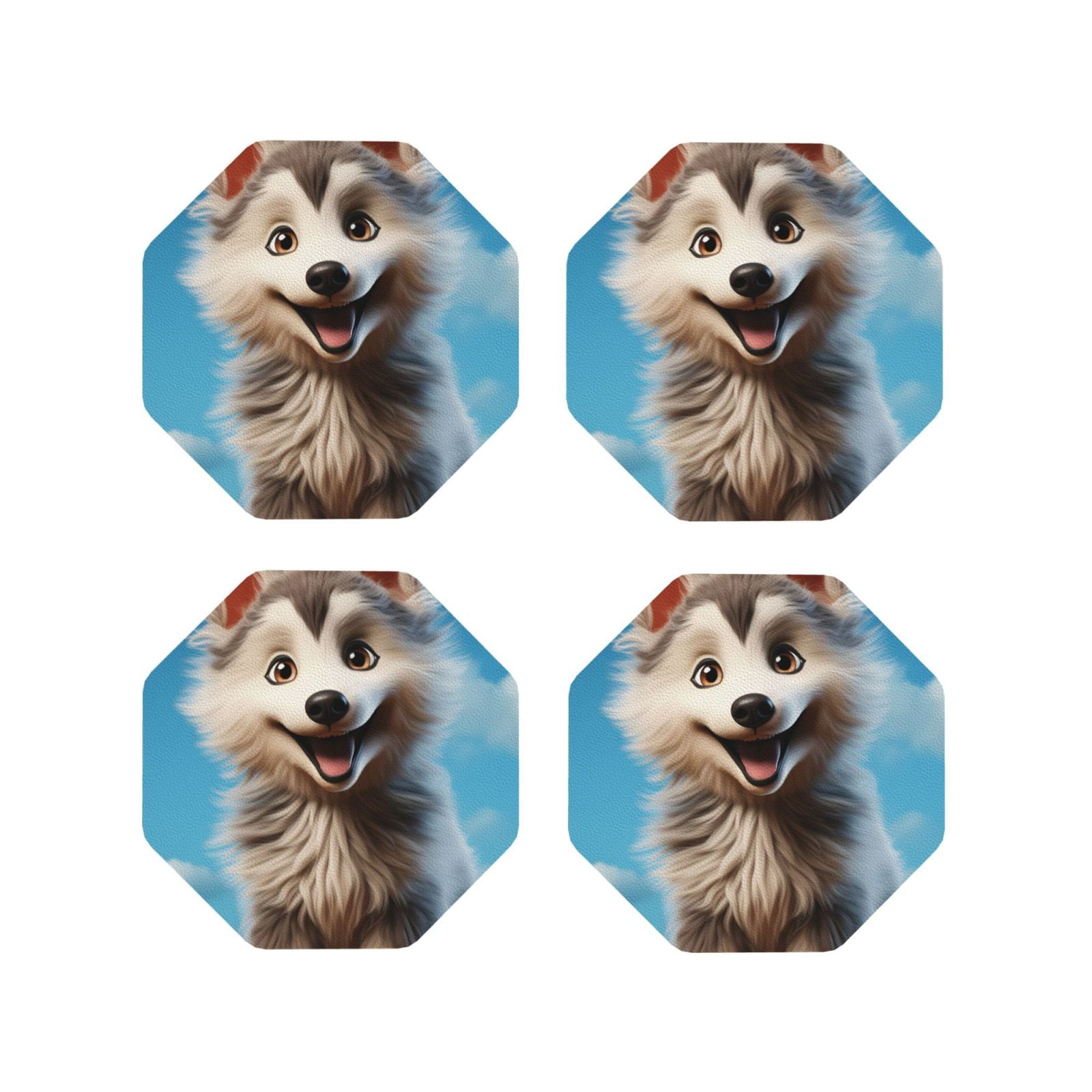 Junzan Blue Sky Cute Wolf Print Coasters for Drinks - Leather Coasters ...