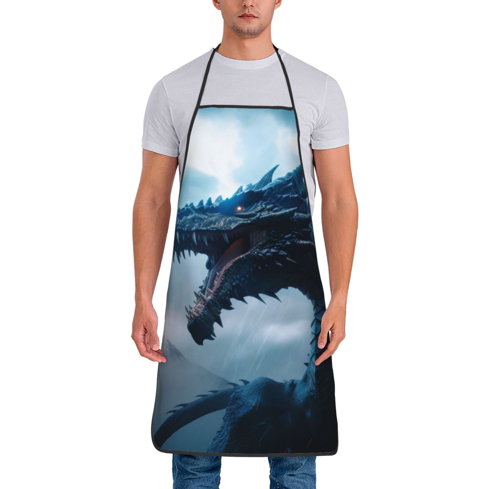 Junzan Blue Thunder Storm Dragon Print Kitchen Cooking Aprons, Chef ...
