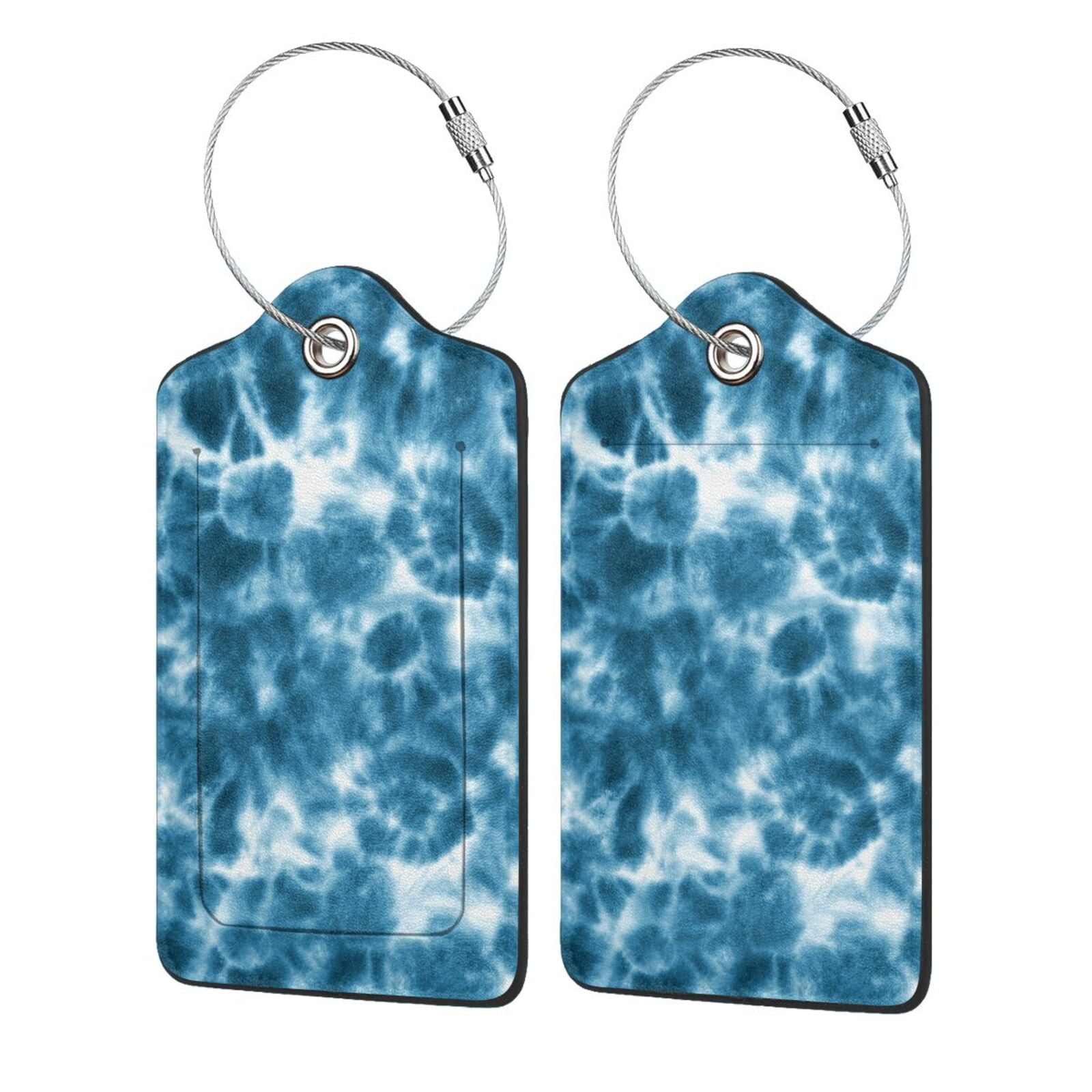 Junzan Blue Tie Dye for Luggage Tags,Leather Luggage Tags for Suitcases ...