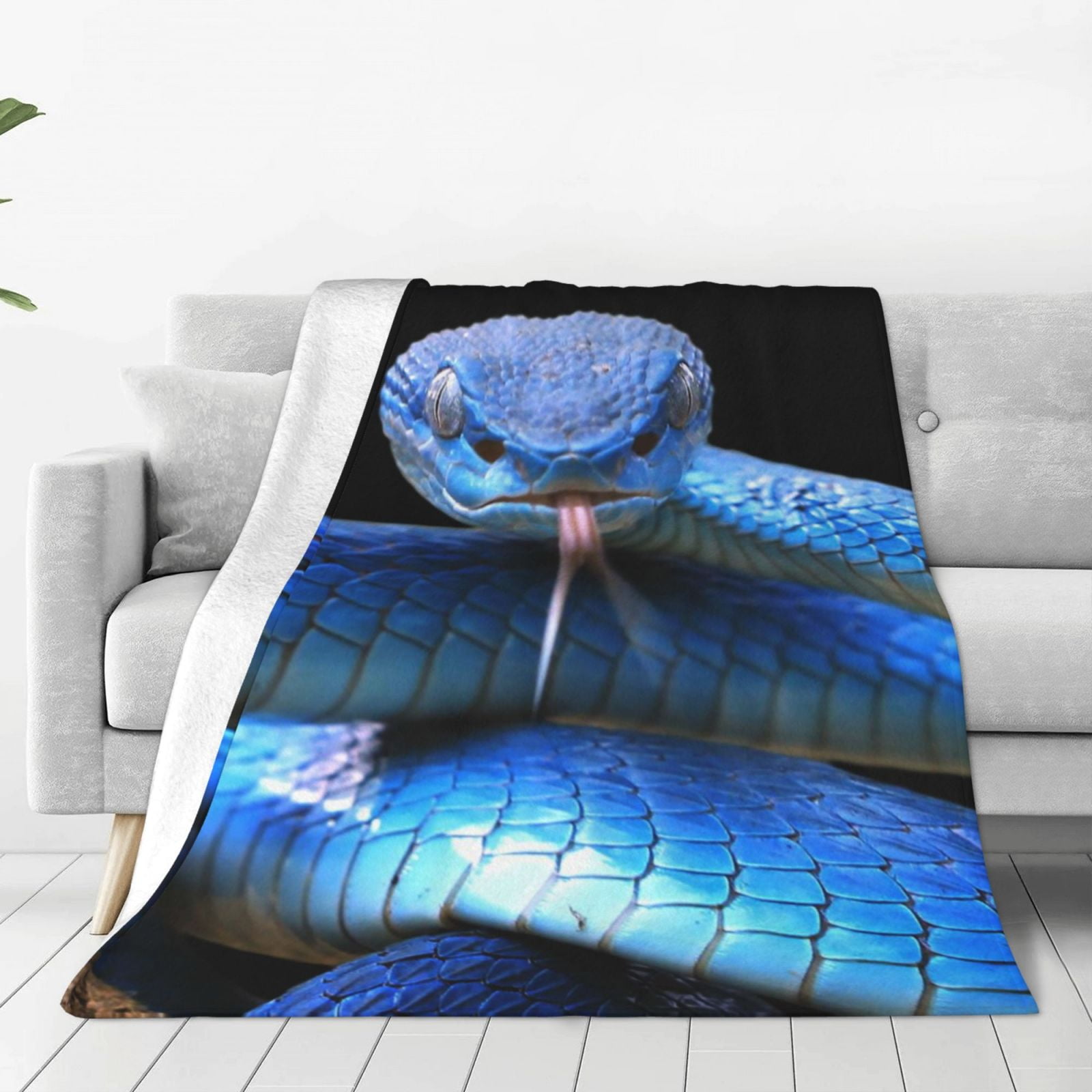 Junzan Blue Viper Snake Print Flannel Fleece Blanket Throw Blanket For ...