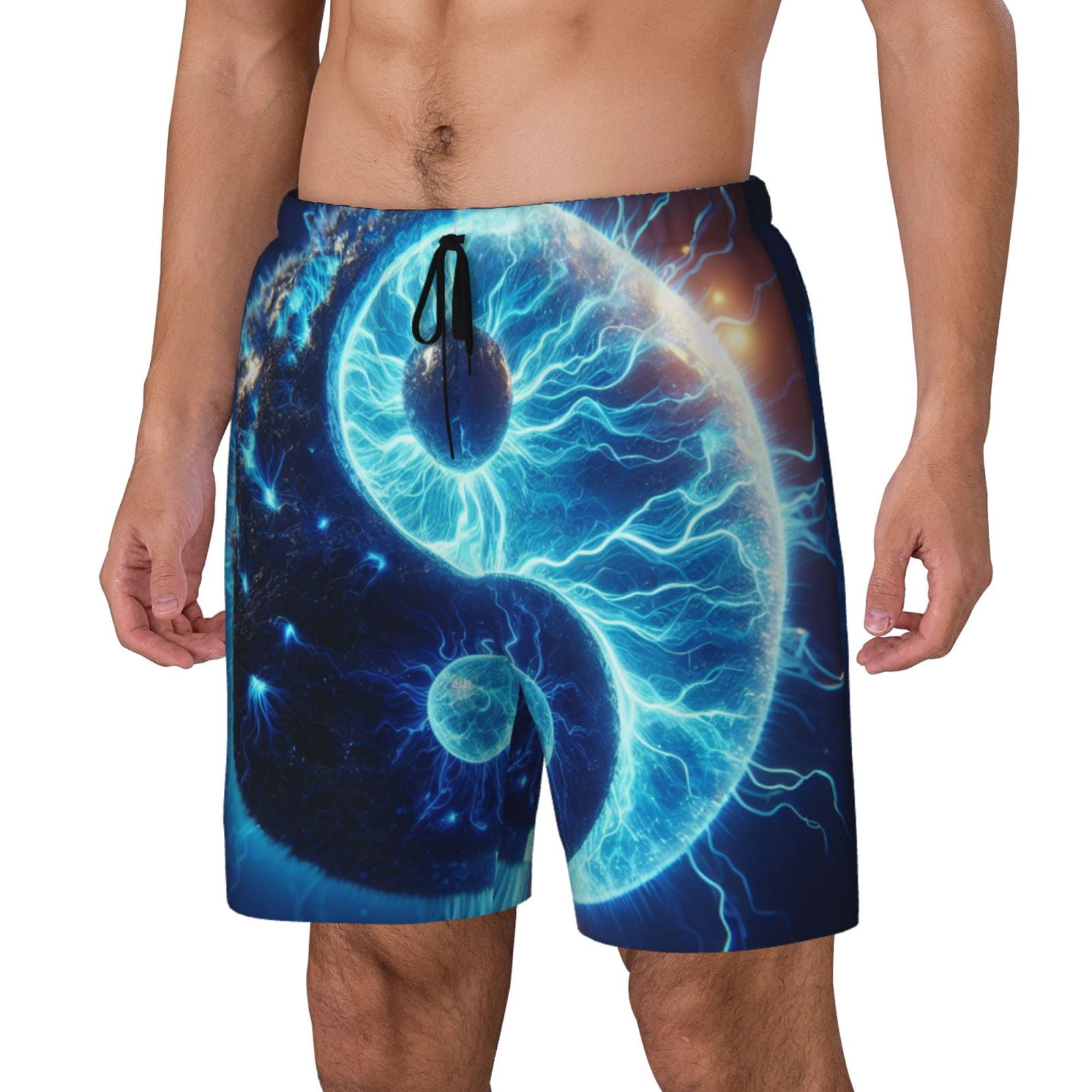 Junzan Blue Yin And Yang Print Swim Trunks Men Swim Shorts with Built ...
