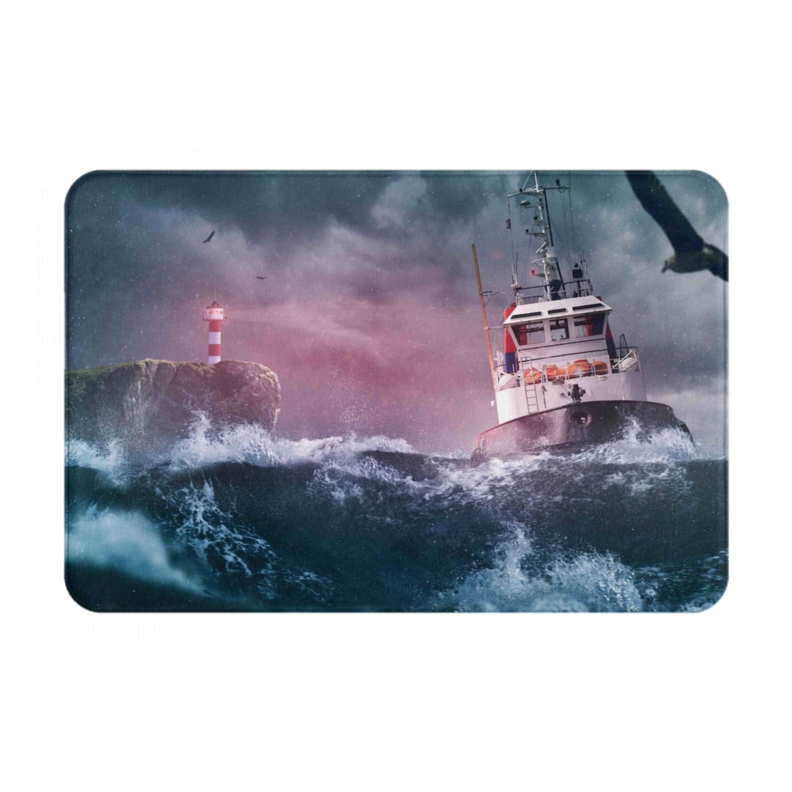 Junzan Boat Lighthouse Storm Waves Custom Funny Welcome Doormat ...