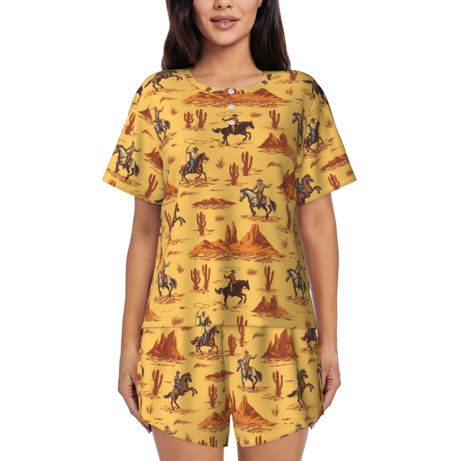 Junzan Brave Cowboys for Short-Sleeved Pajama Set for Women,2 Piece ...