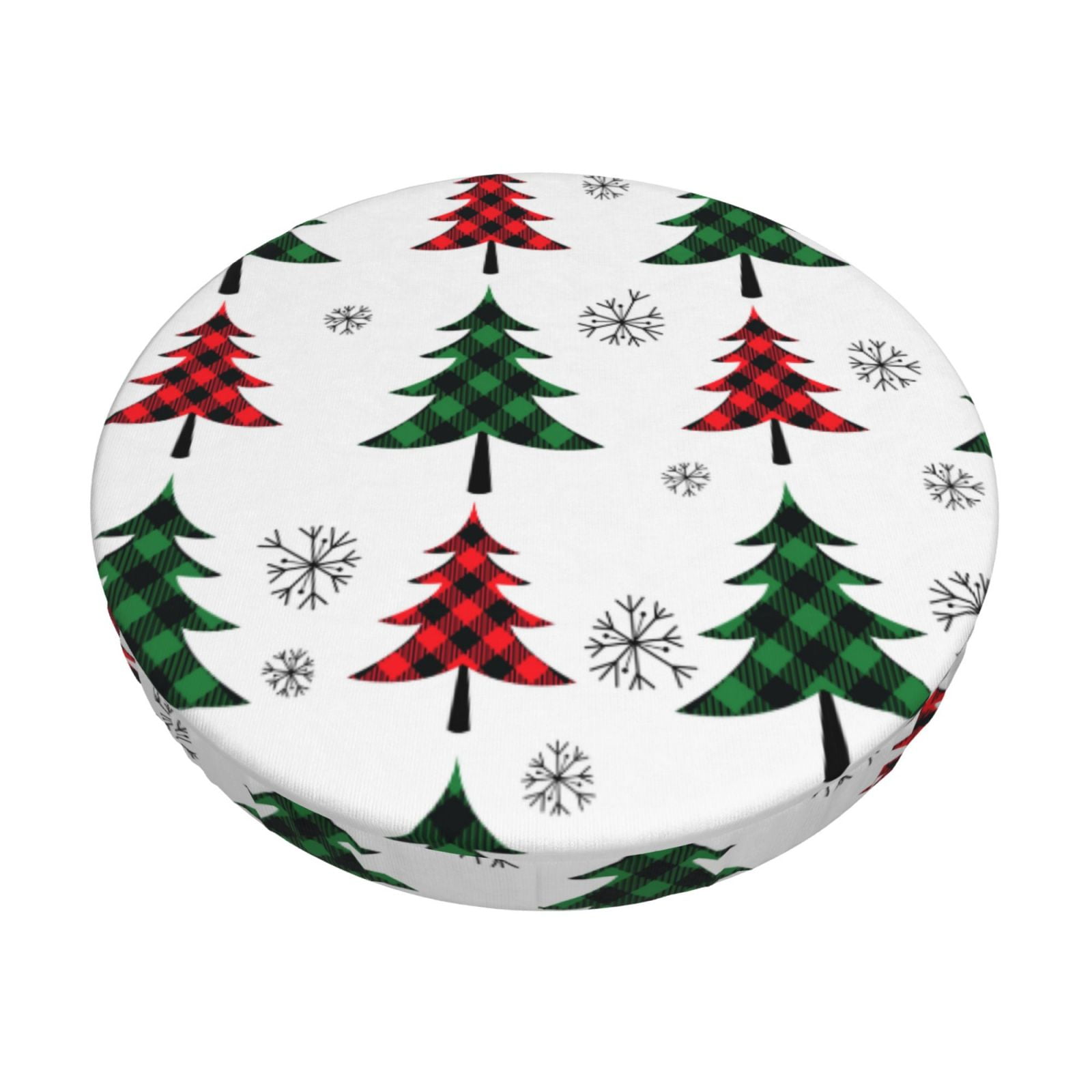 Junzan Buffalo Plaid Christmas Trees Bar Stool Cover Round Seat Cushion ...