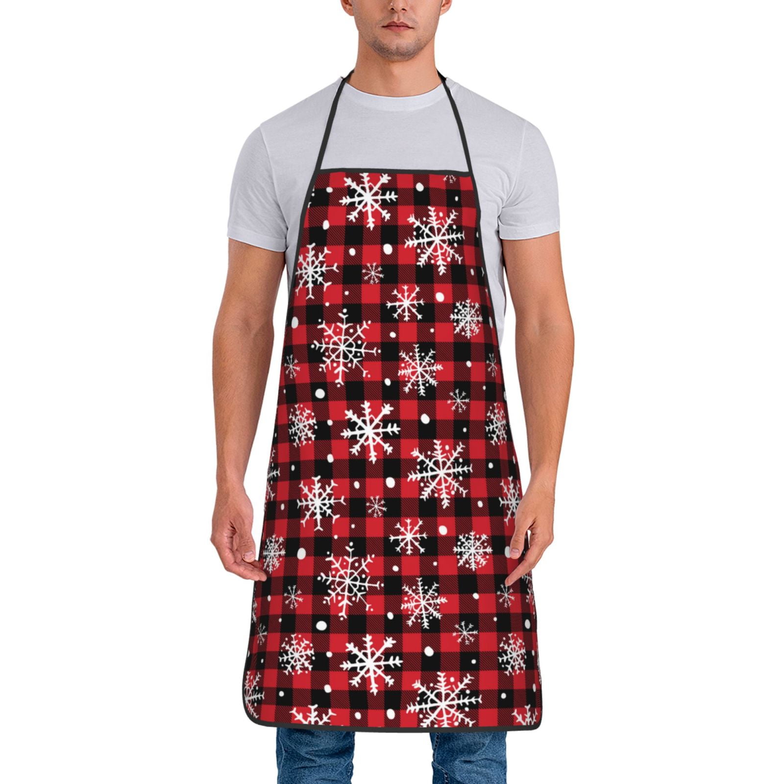 Junzan Buffalo Plaid Snowflakes Print Kitchen Cooking Aprons, Chef ...