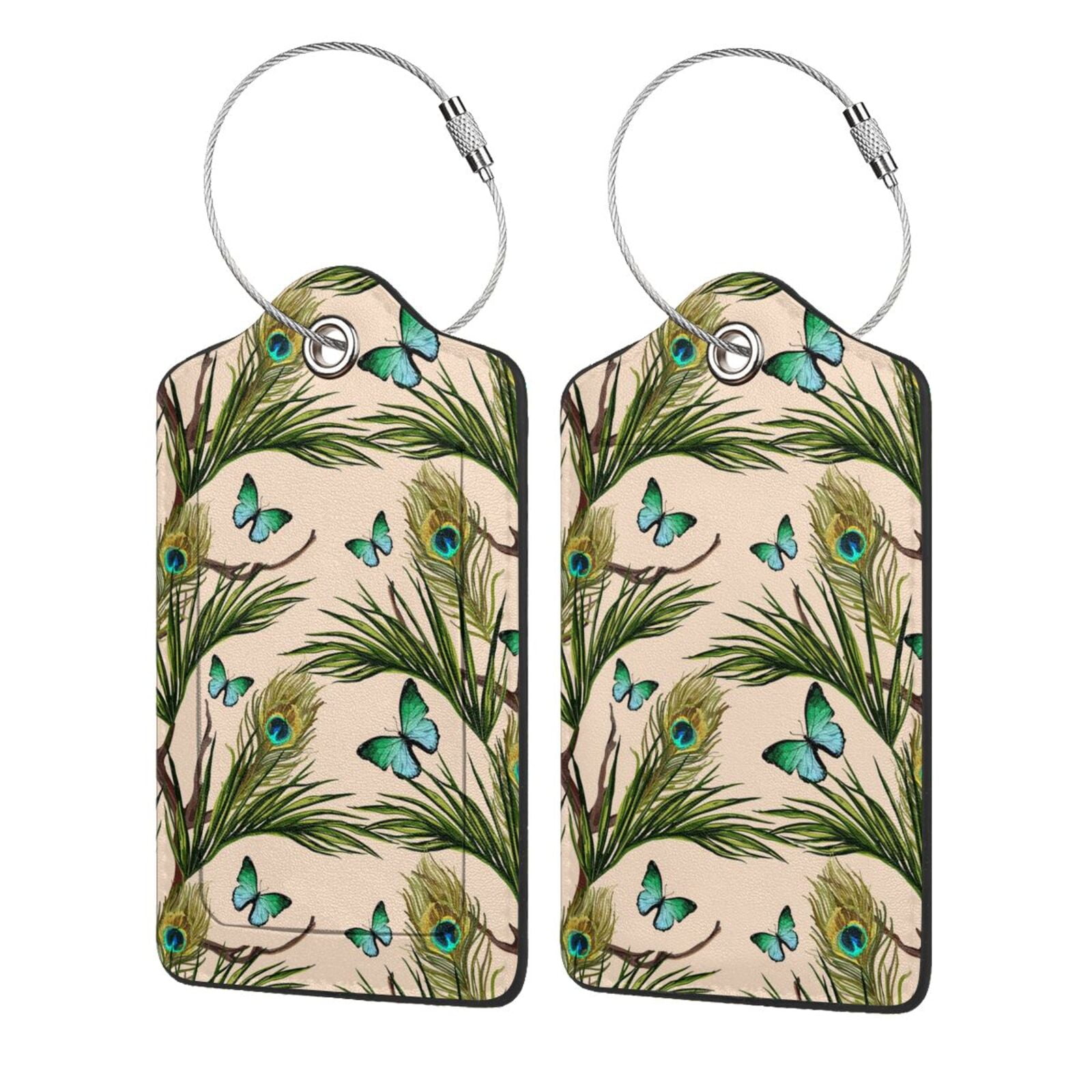 Junzan Butterflies And Peacock Feathers for Luggage Tags,Leather Luggage Tags for Suitcases ...