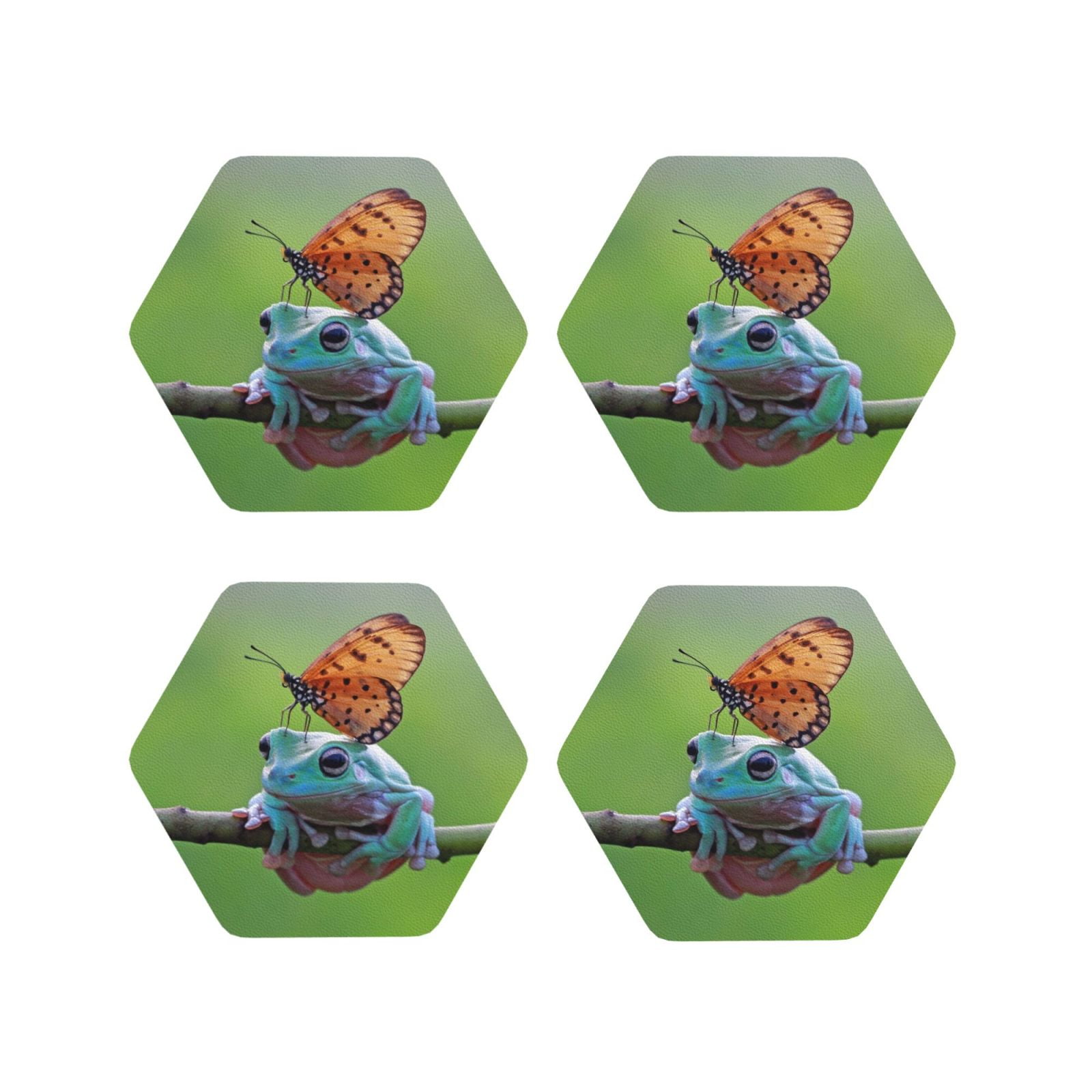 Junzan Butterfly Landing On Head Dumpy Frog Print Coasters for Drinks ...