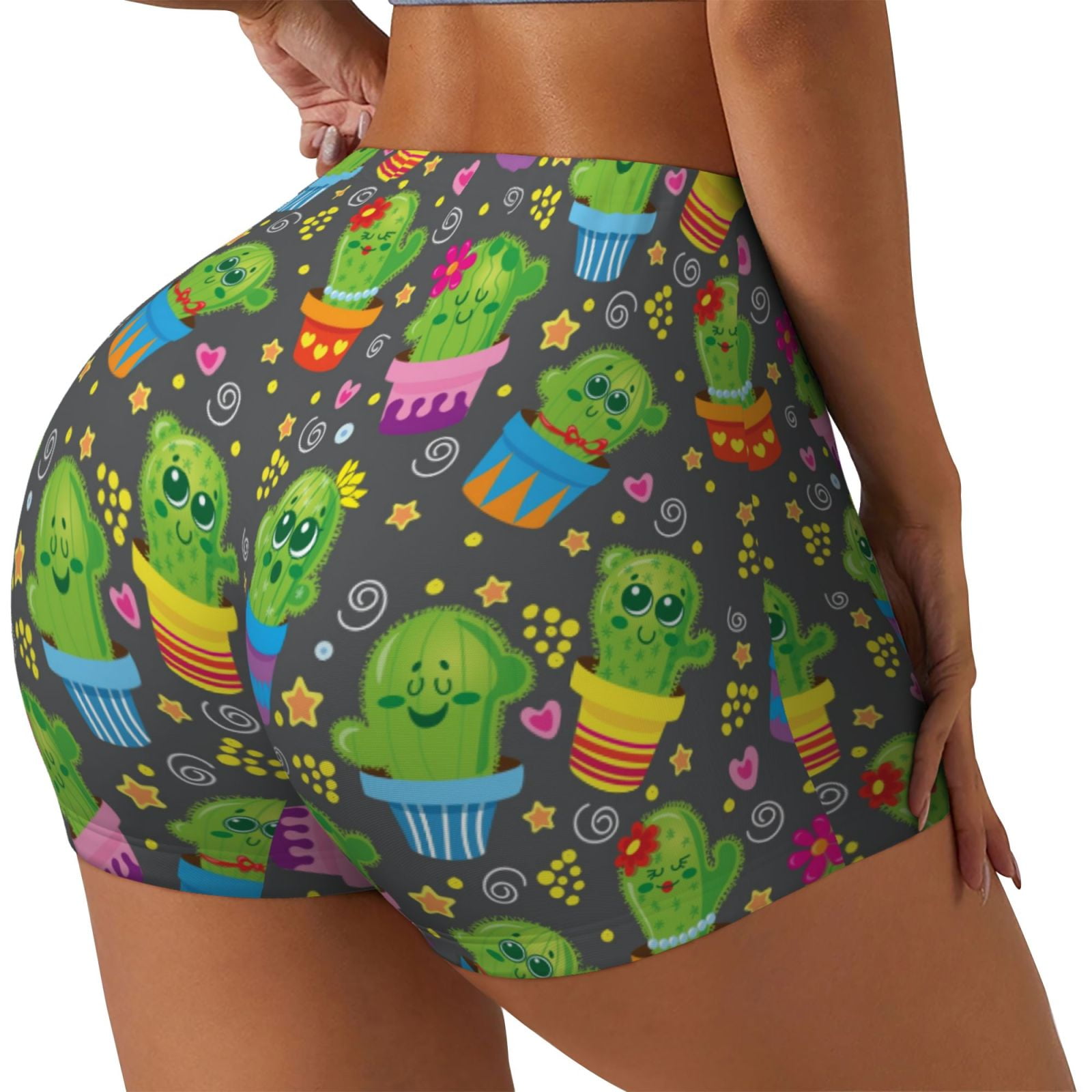 Junzan Cactus In Pots Pattern Women Workout Impact Shorts,Scrunch Short ...