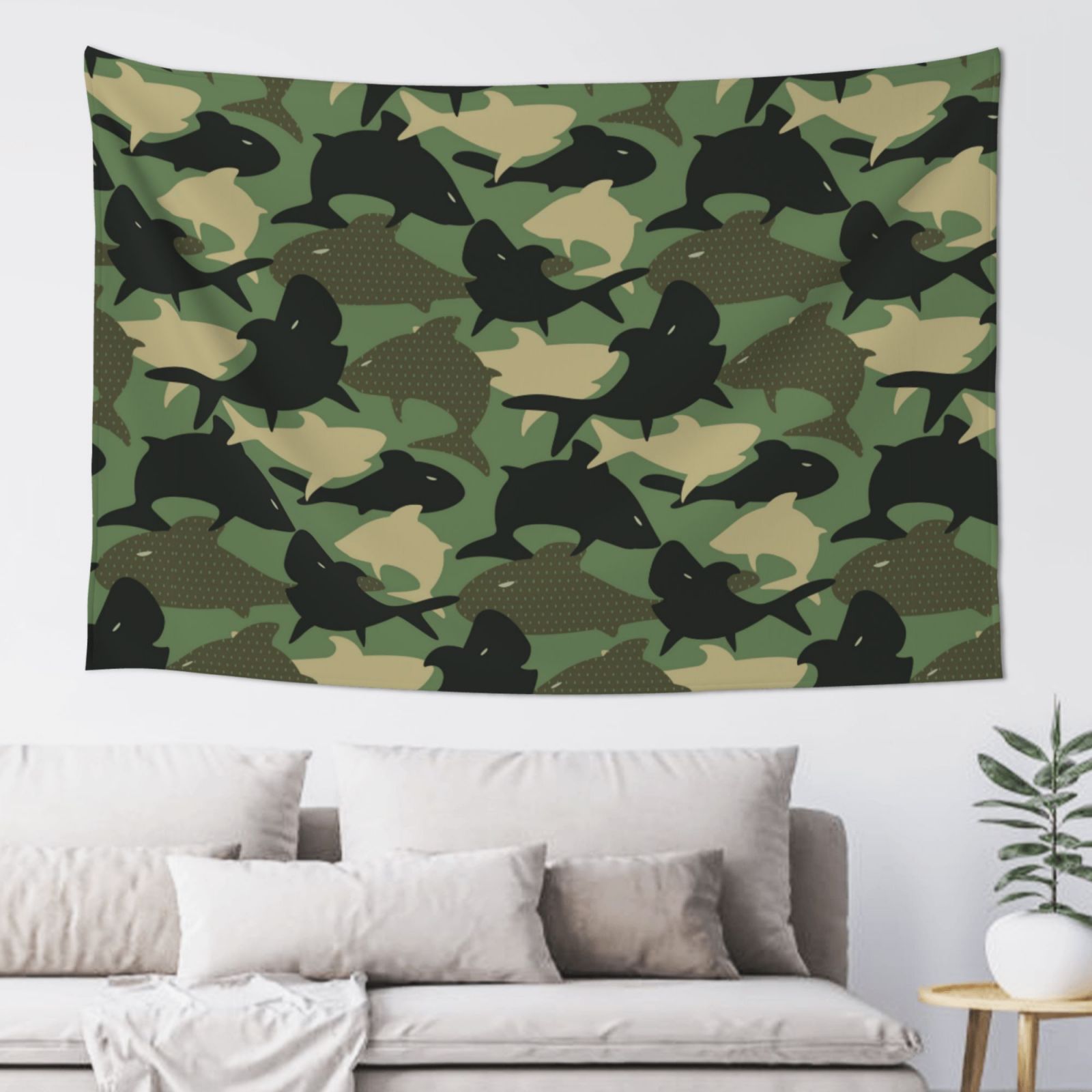 Junzan Camouflage Shark Tapestry Hippie Tapestry For Bedroom Aesthetic ...