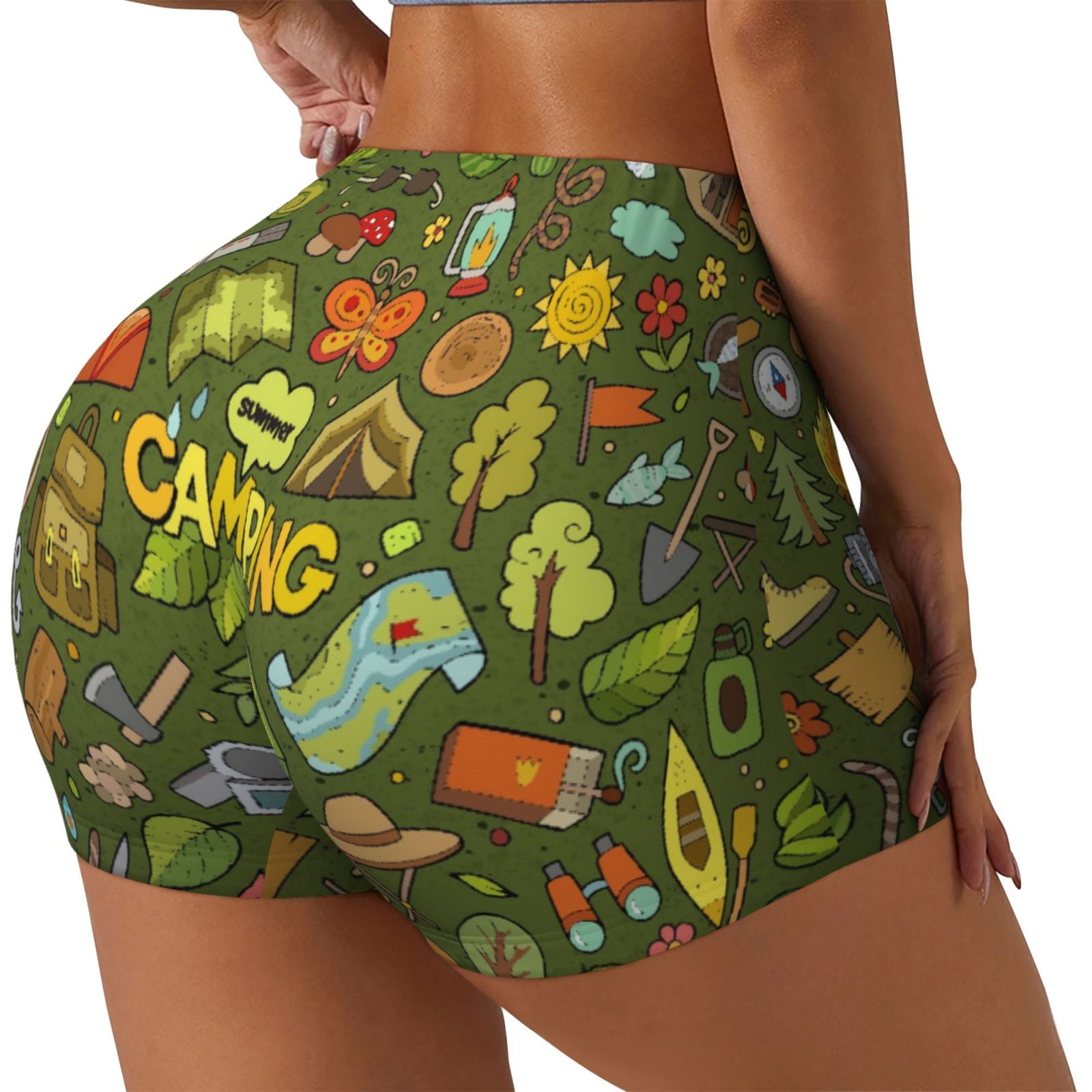 Junzan Camping 1 Pattern Women Workout Impact Shorts,Scrunch Short Gym ...