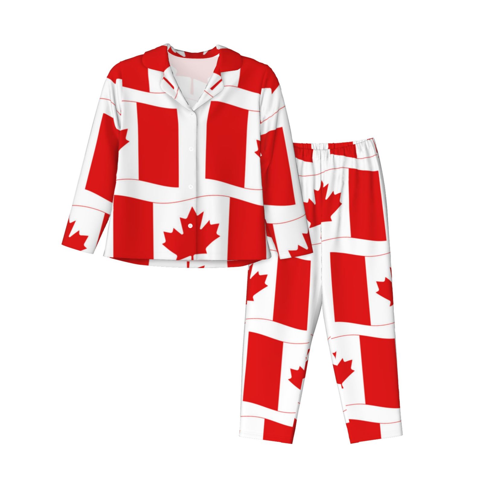 Junzan Canada Print Womens Pajama Sets,Long Sleeve Button Down For ...