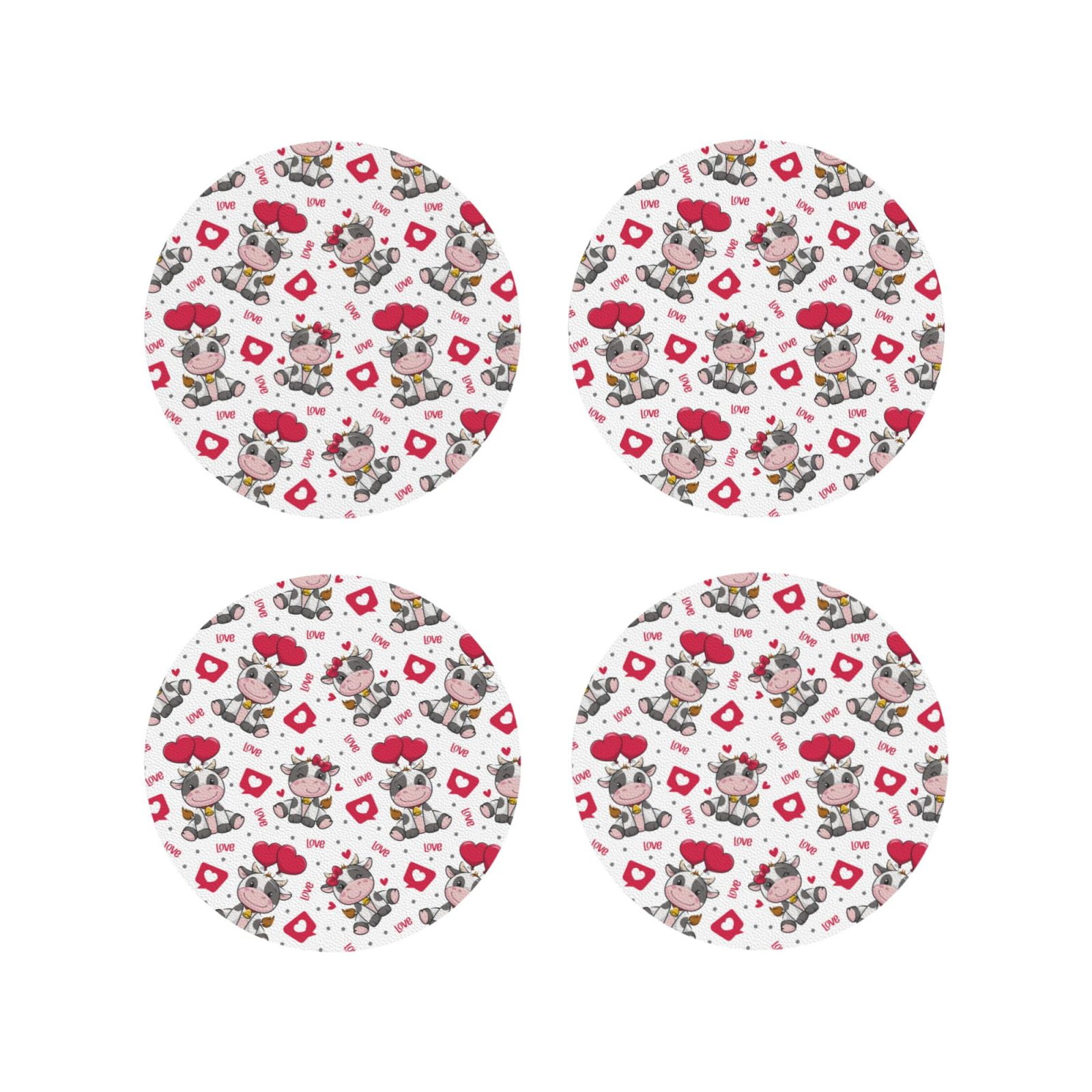 Junzan Caring Cow Print Coasters for Drinks - Leather Coasters Set of 4 ...
