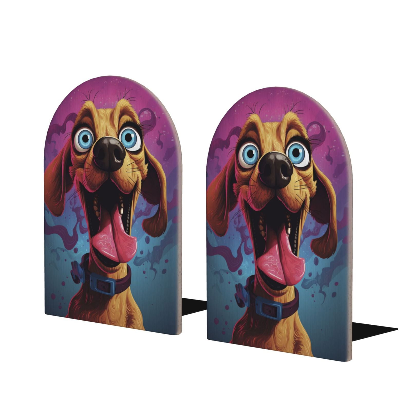Junzan Cartoon Big-Eyed Dog for Wood Bookends,1 Pair Book Ends for ...