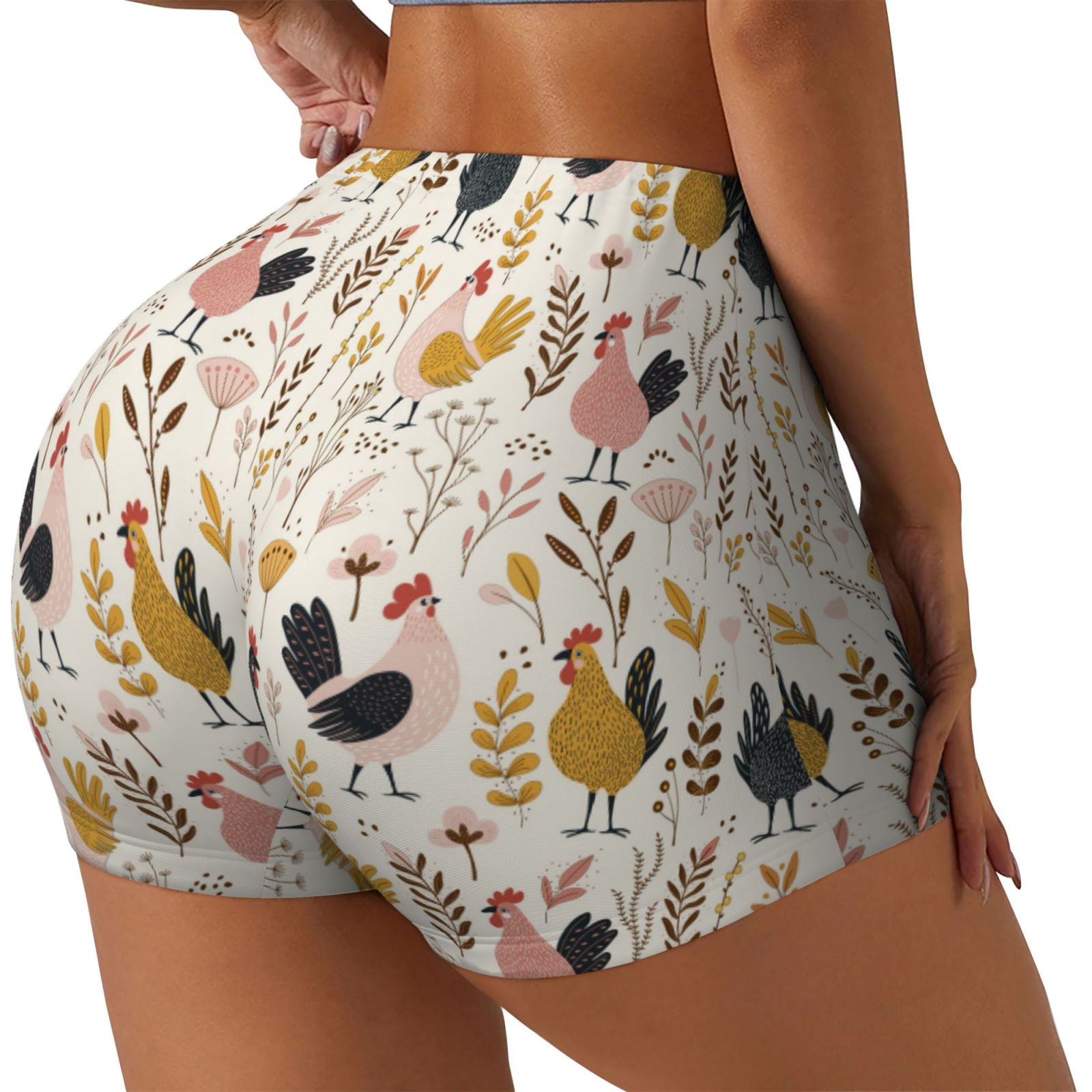 Junzan Cartoon Chickens Pattern Women Workout Impact Shorts,Scrunch ...