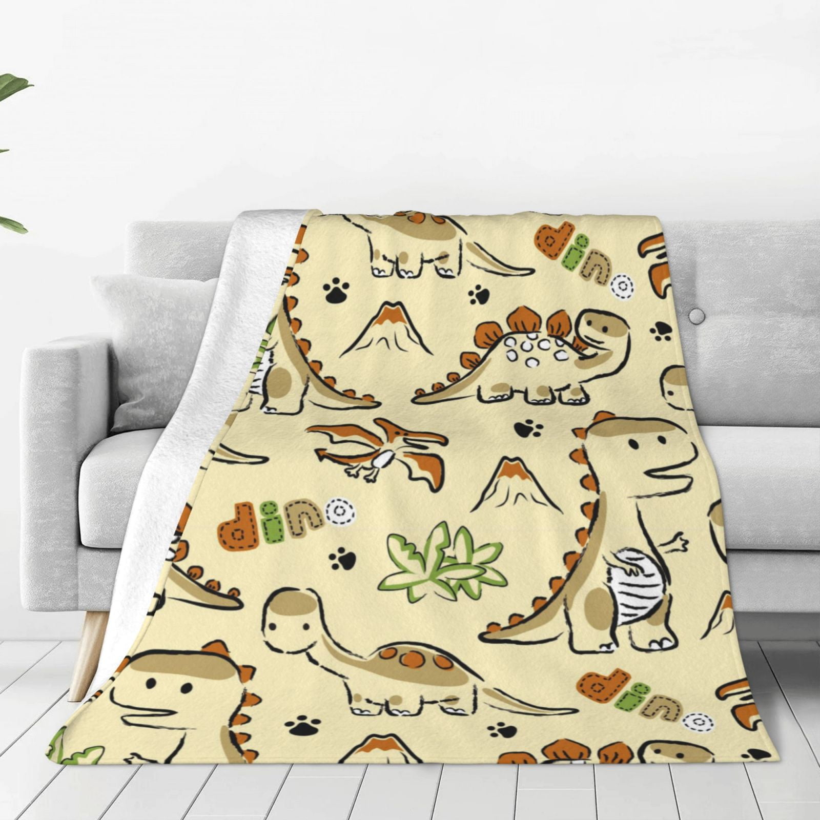 Junzan Cartoon Dinosaurs Print Flannel Fleece Blanket Throw Blanket For ...