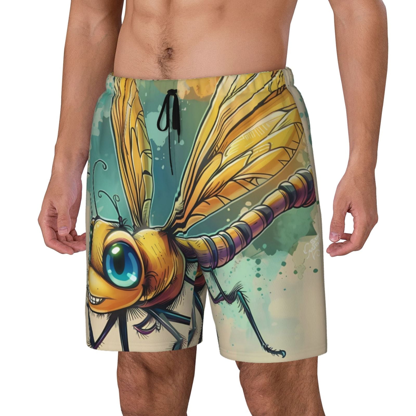 Junzan Cartoon Dragonfly Art Print Swim Trunks Men Swim Shorts with ...