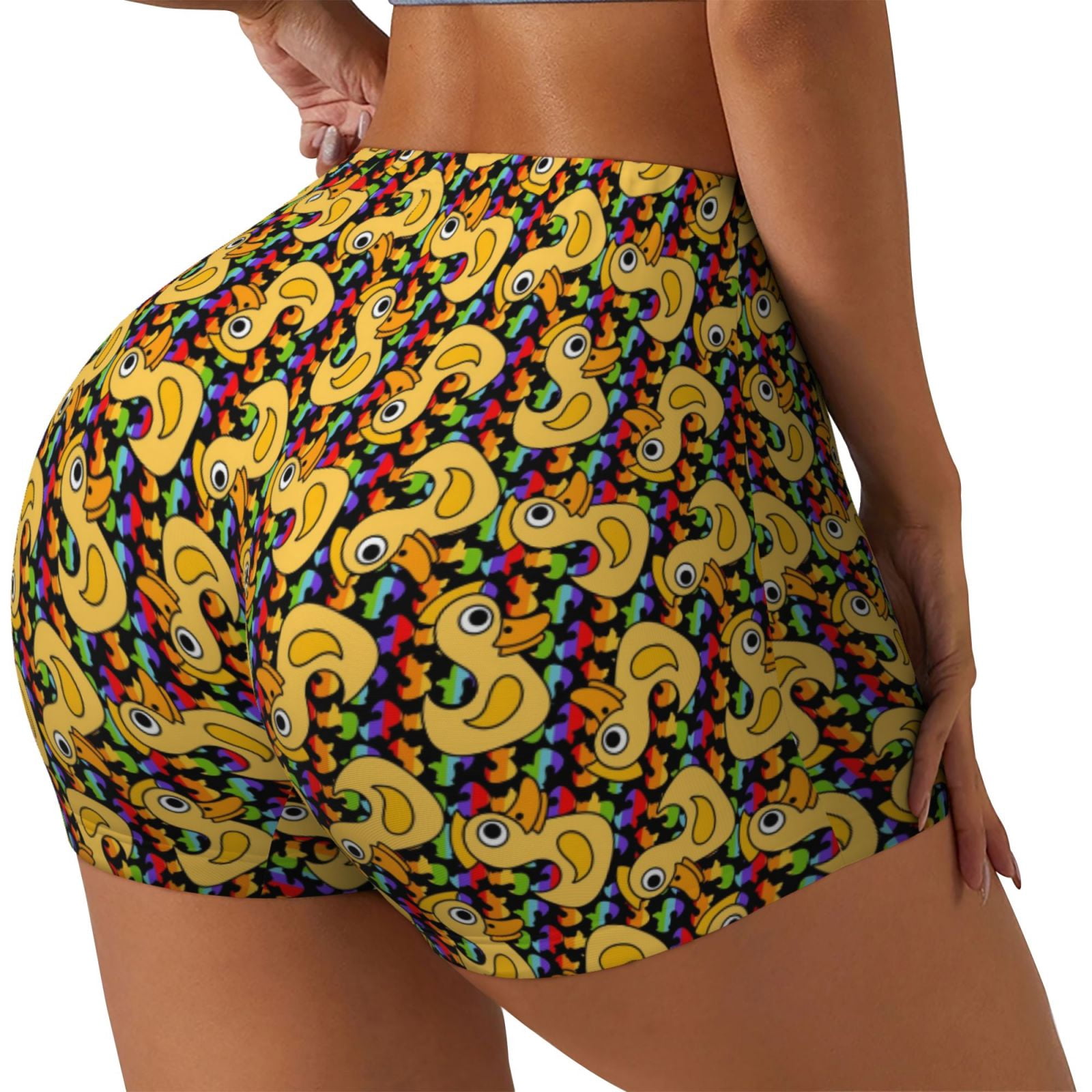 Junzan Cartoon Ducks Pattern Women Workout Impact Shorts,Scrunch Short ...