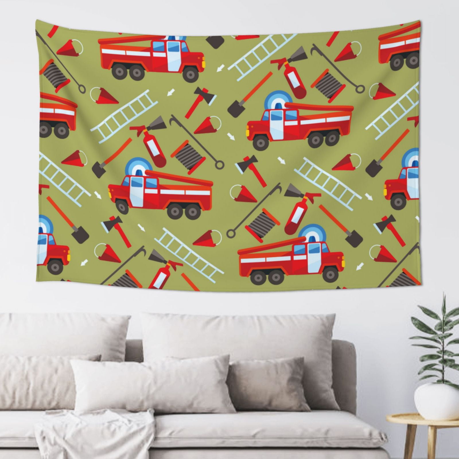 Junzan Cartoon Fire Truck Tapestry Hippie Tapestry For Bedroom ...