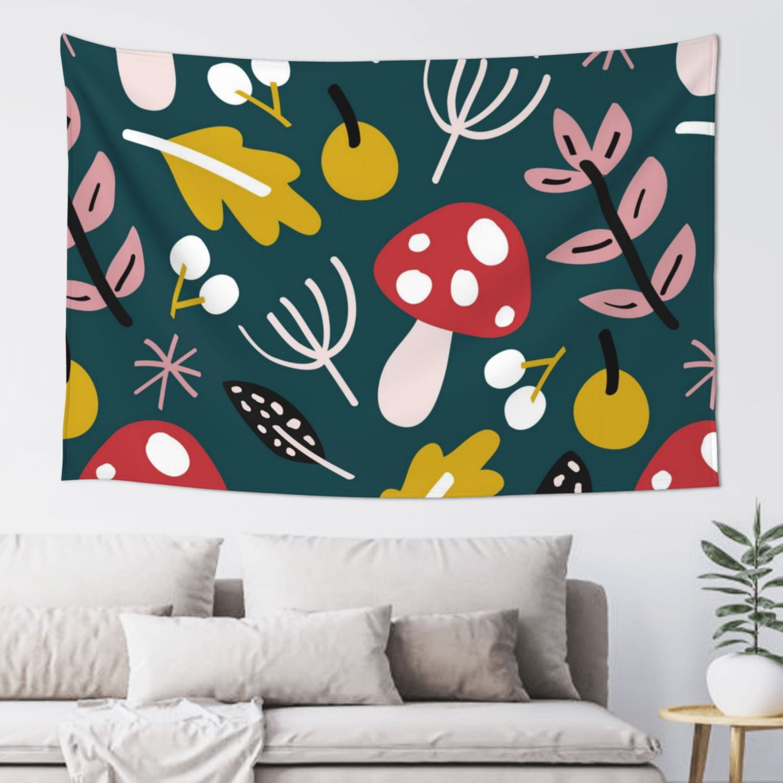 Junzan Cartoon Leaf Mushroom Red Tapestry Hippie Tapestry For Bedroom ...